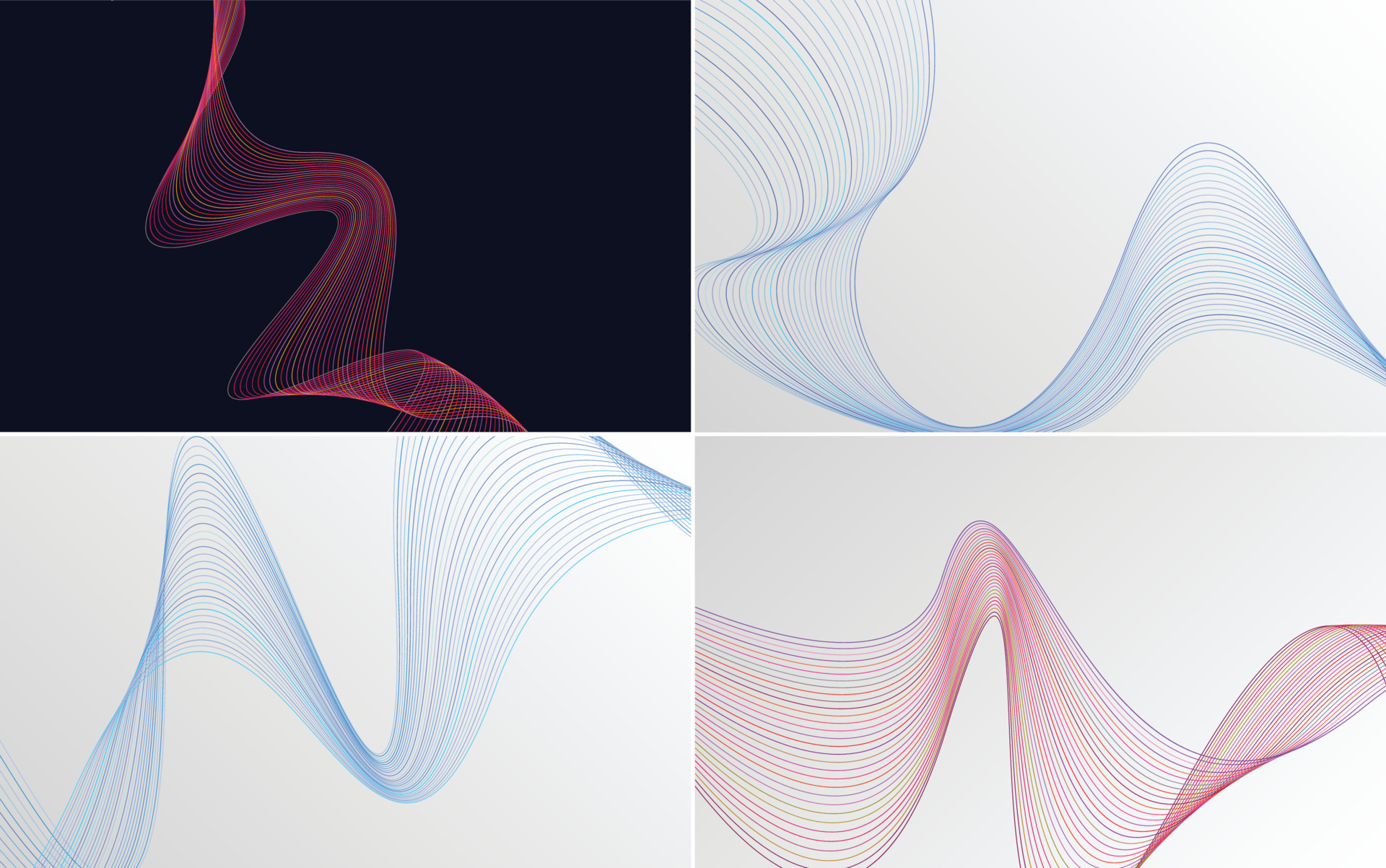 Set Of 4 Geometric Wave Pattern Background Abstract Waving Line