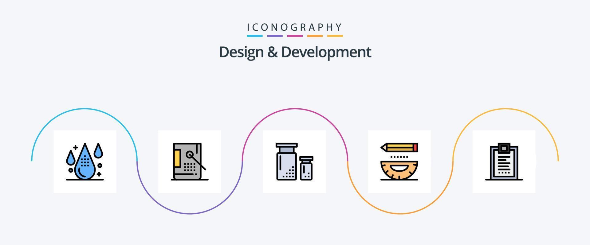Design and Development Line Filled Flat 5 Icon Pack Including design. coding. development. paint ...