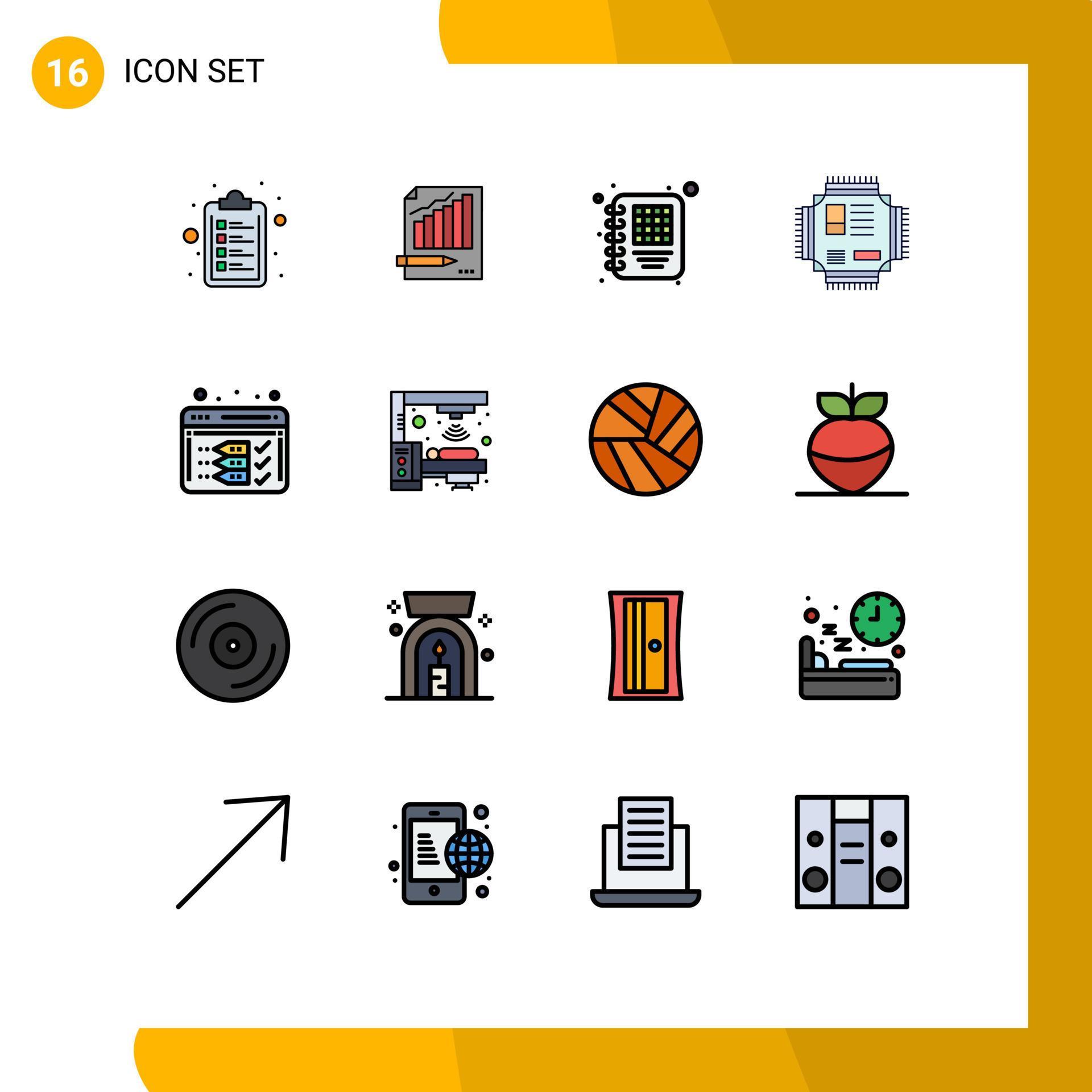 Set of 16 Commercial Flat Color Filled Lines pack for technology ...