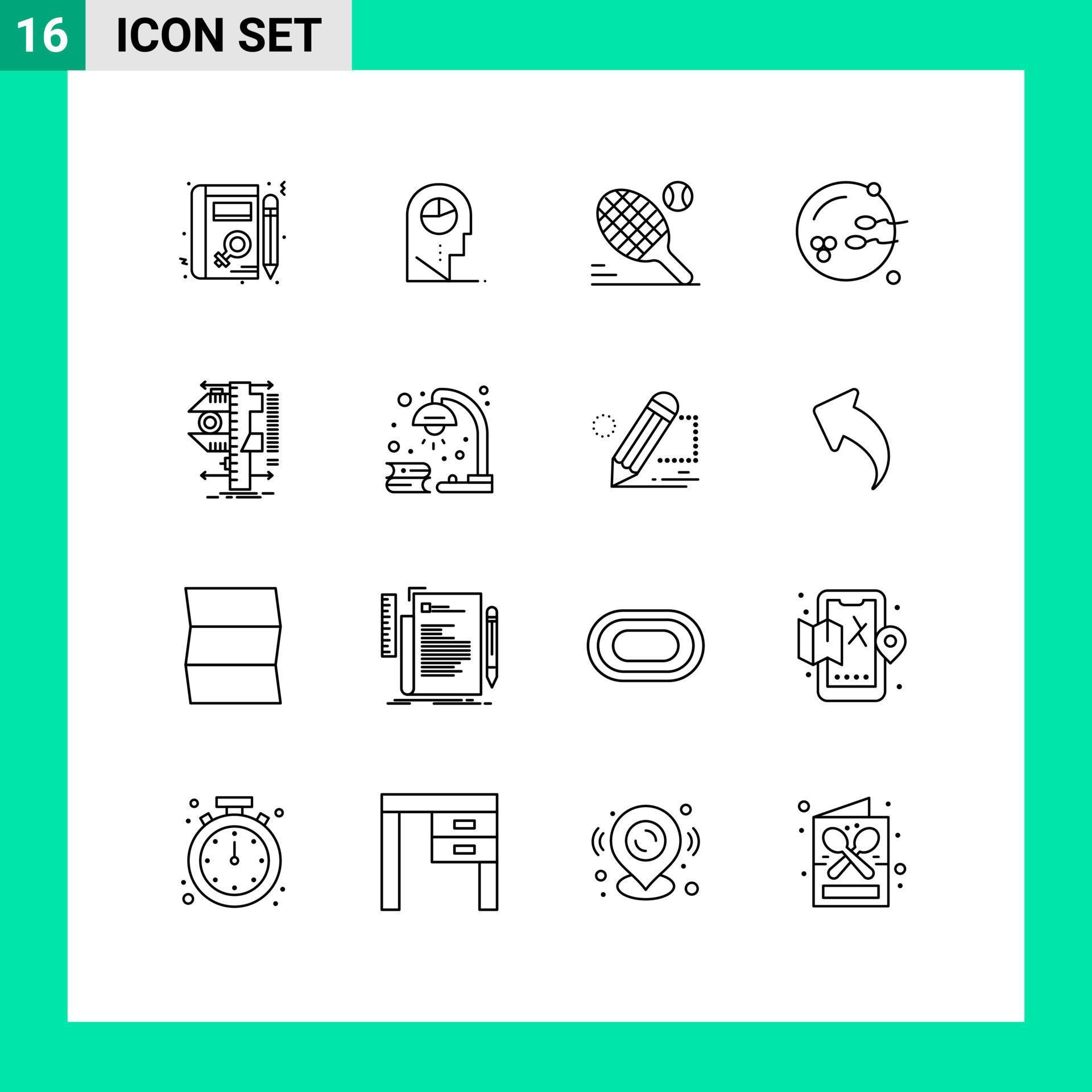 Mobile Interface Outline Set Of 16 Pictograms Of Caliper Sex Tennis Reproduction Fertile