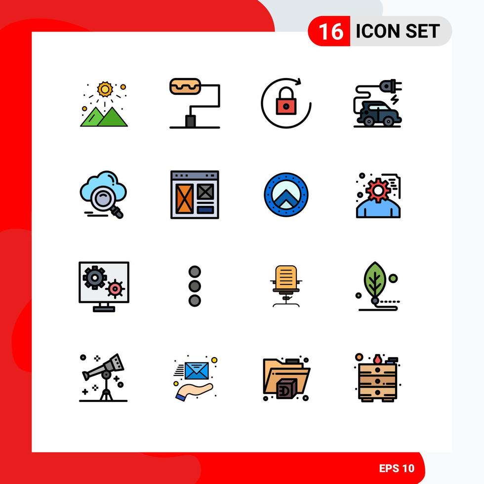 Mobile Interface Flat Color Filled Line Set of 16 Pictograms of interface access automotive ...
