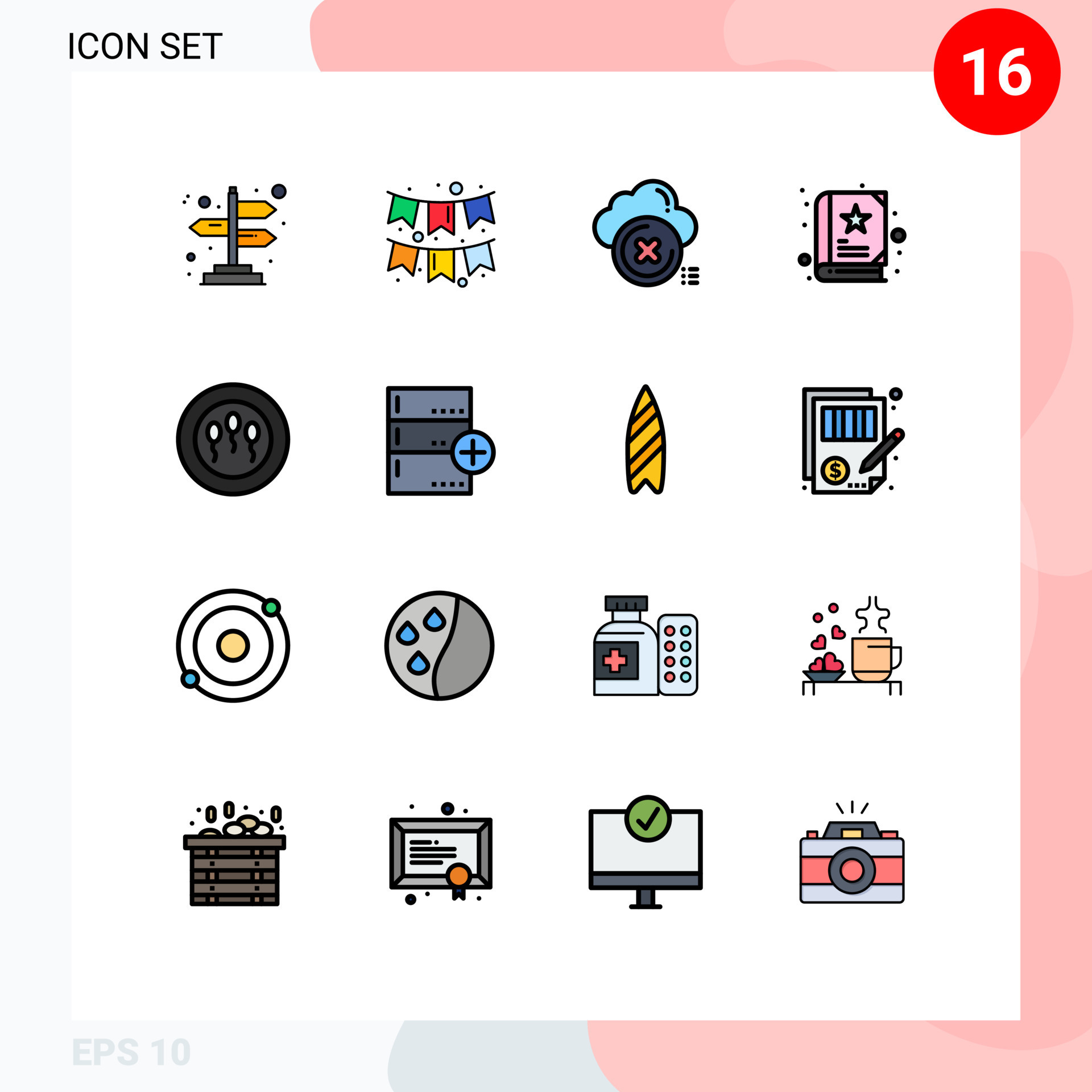 16 Flat Color Filled Line Concept For Websites Mobile And Apps Science