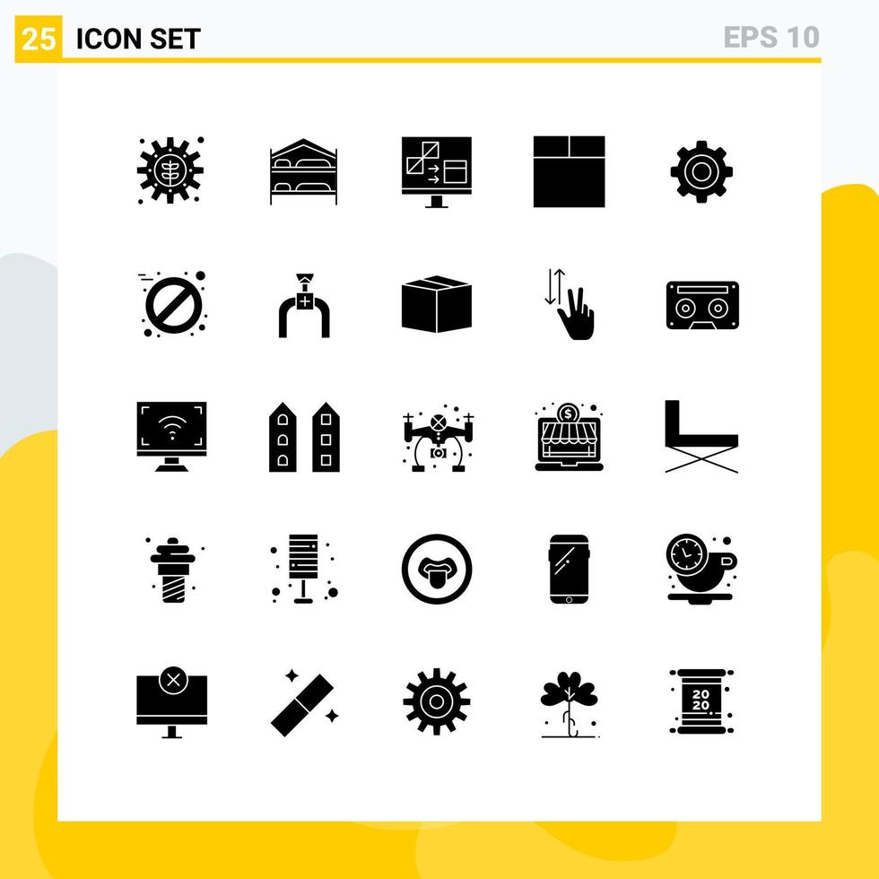 Universal Icon Symbols Group Of 25 Modern Solid Glyphs Of Gear Basic App Wireframe Development