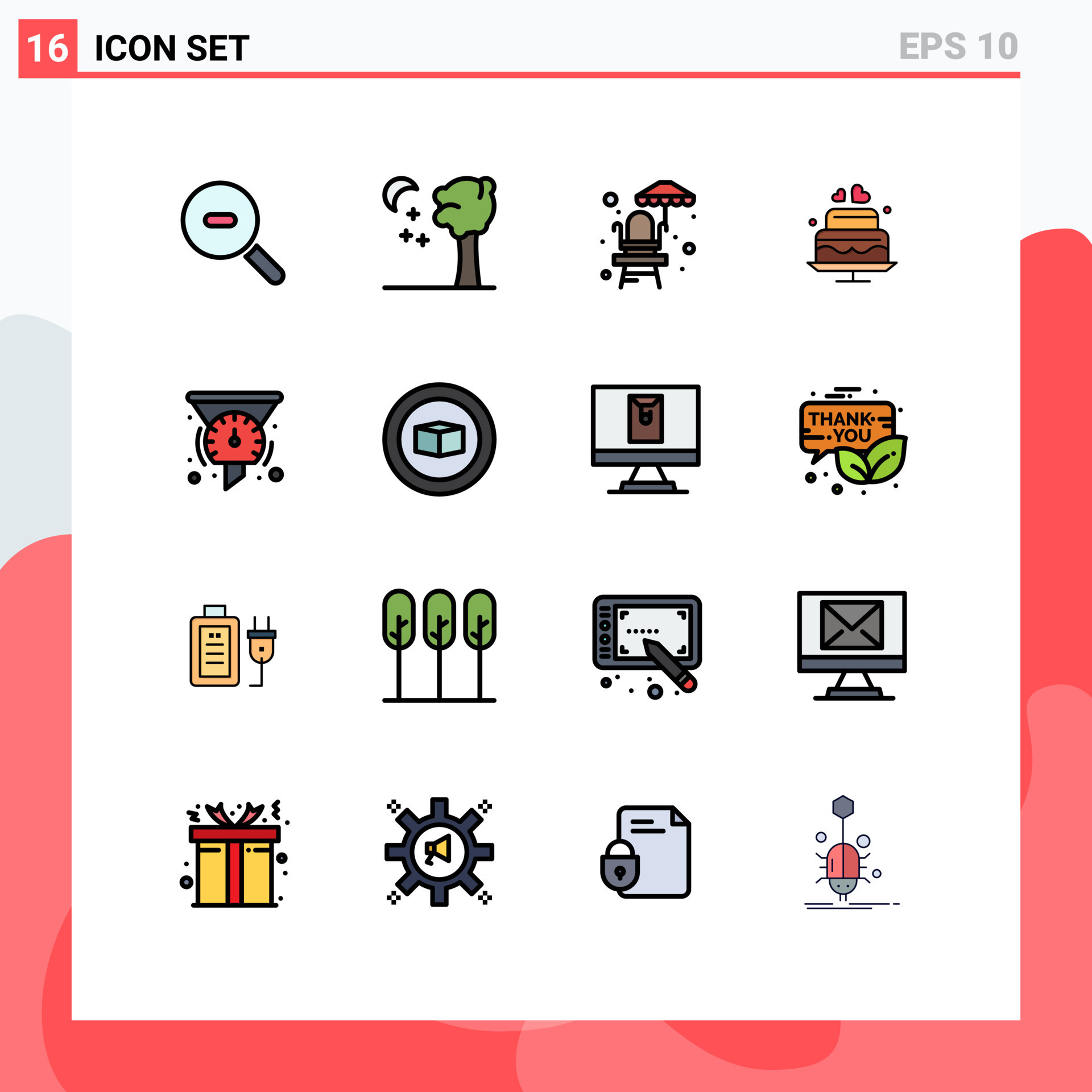 Set of 16 Modern UI Icons Symbols Signs for performance dashboard park ...