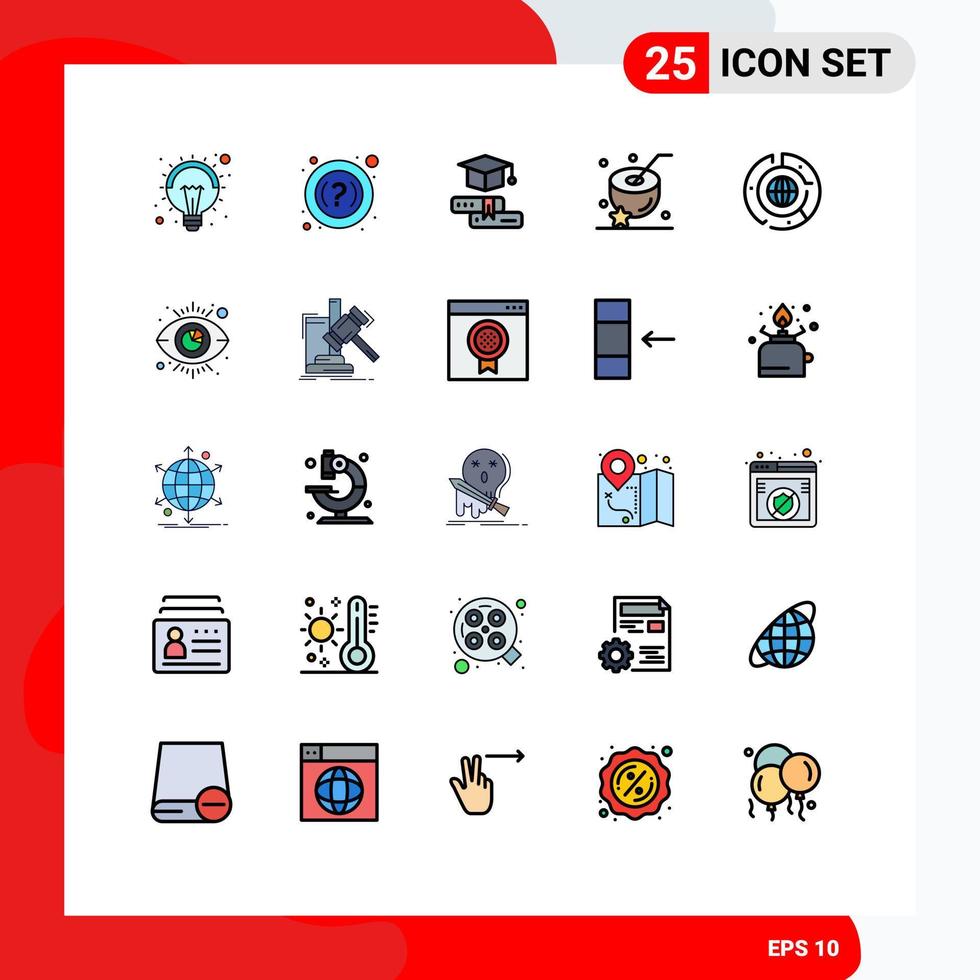 Mobile Interface Filled Line Flat Color Set Of 25 Pictograms Of Chart Big Cap Drink Water