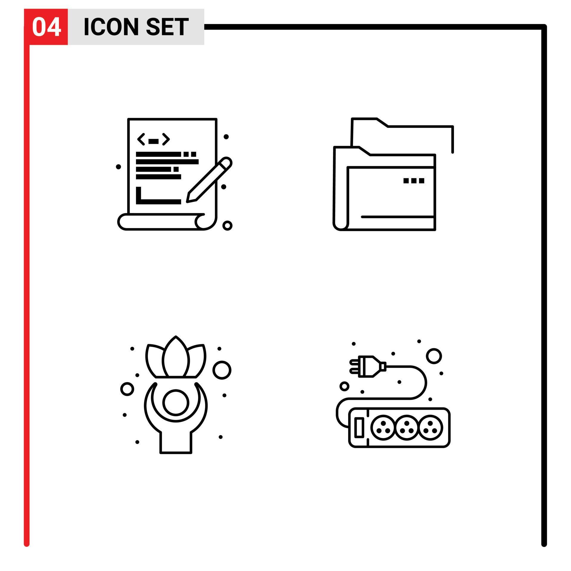 Mobile Interface Line Set Of 4 Pictograms Of Coding Healthy Web Coding Server Wellness Editable