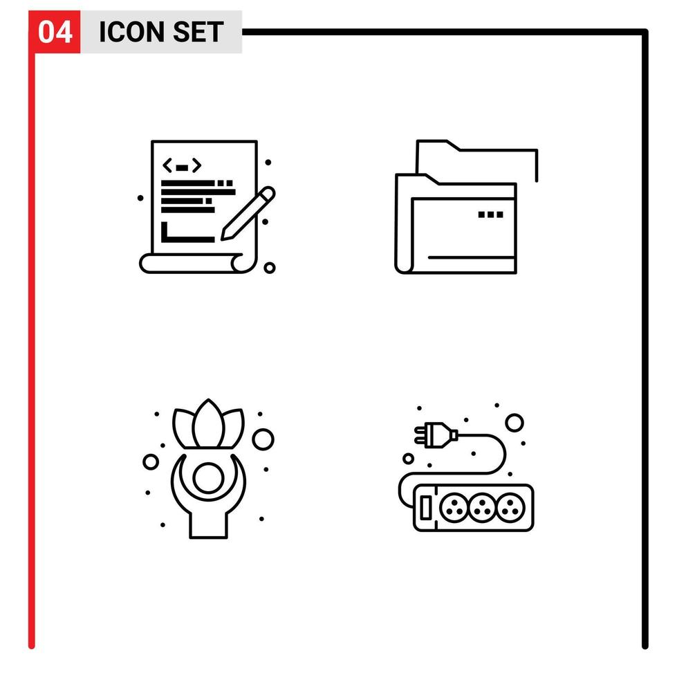 Mobile Interface Line Set Of 4 Pictograms Of Coding Healthy Web Coding Server Wellness Editable
