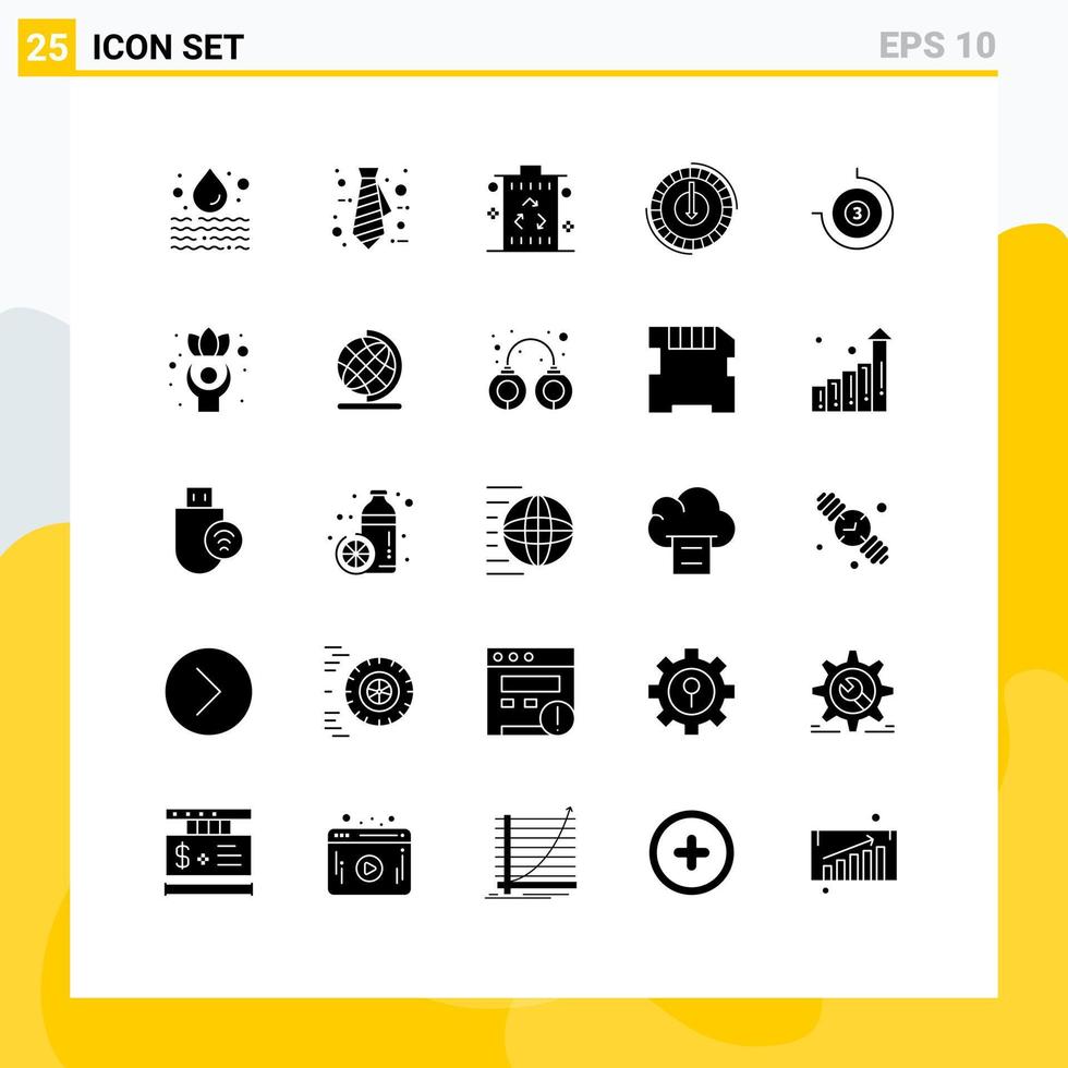 Pictogram Set of 25 Simple Solid Glyphs of count down lower energy expense consumption Editable ...