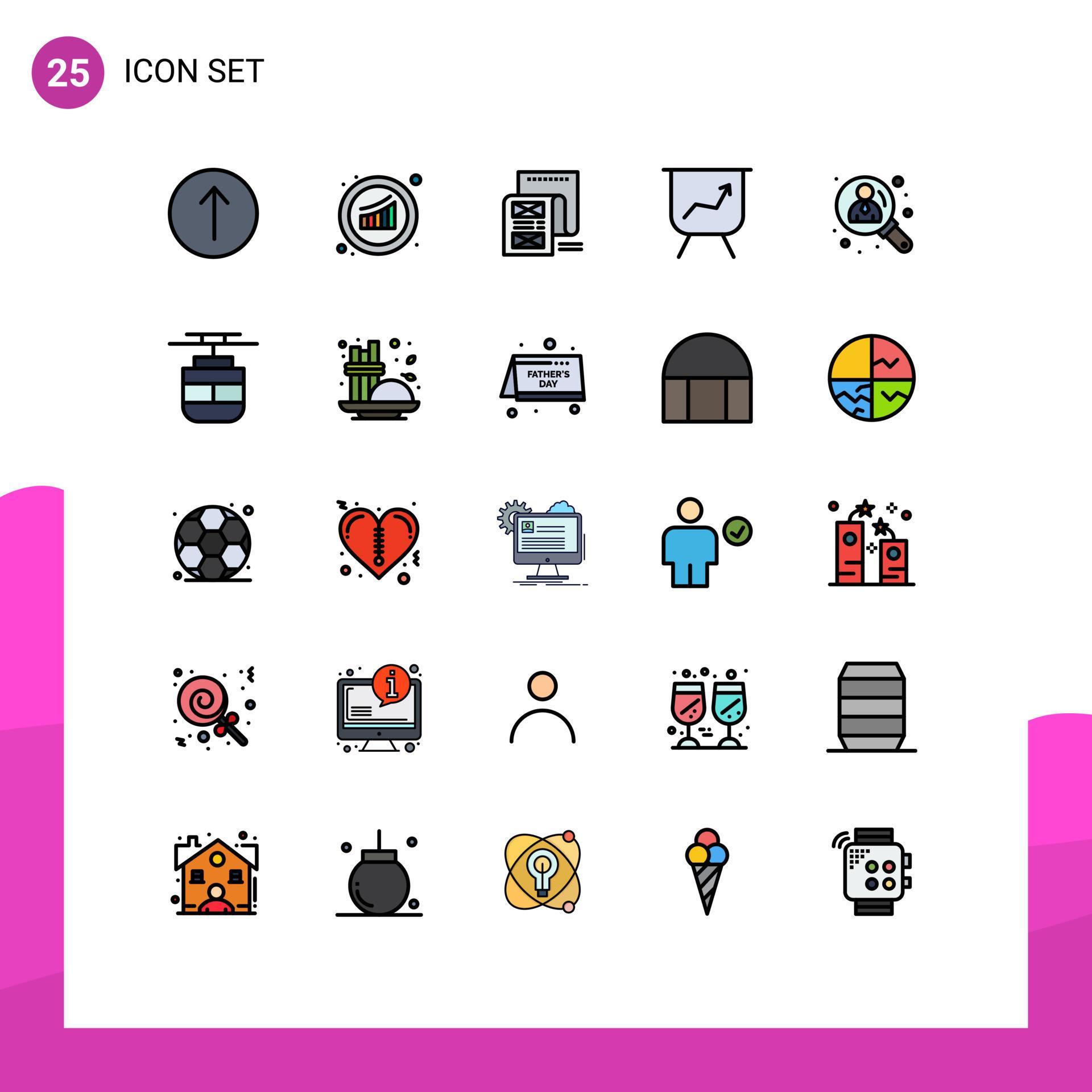 25 Thematic Vector Filled Line Flat Colors And Editable Symbols Of User Business Document