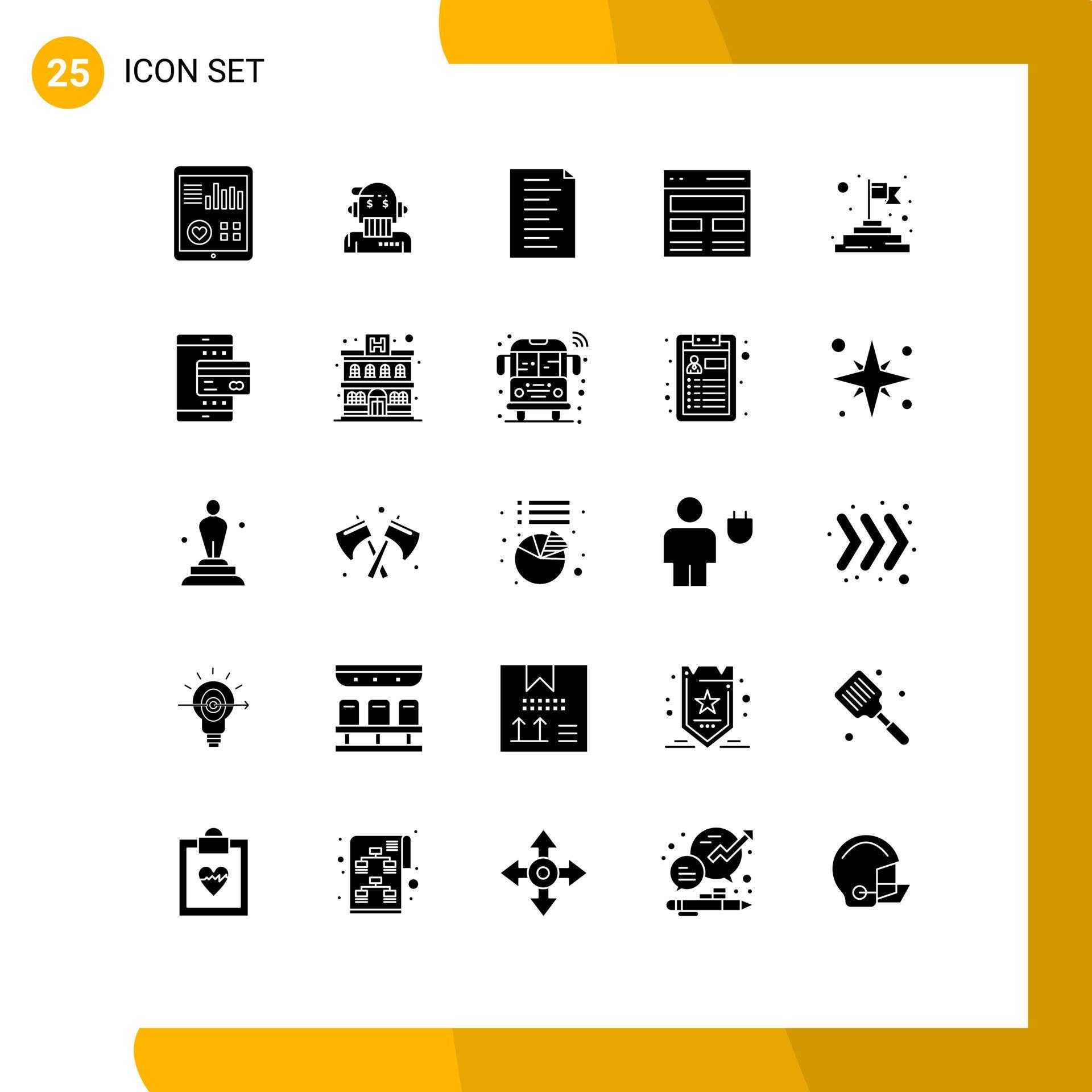 Pictogram Set of 25 Simple Solid Glyphs of user hero algorithm header website Editable Vector ...
