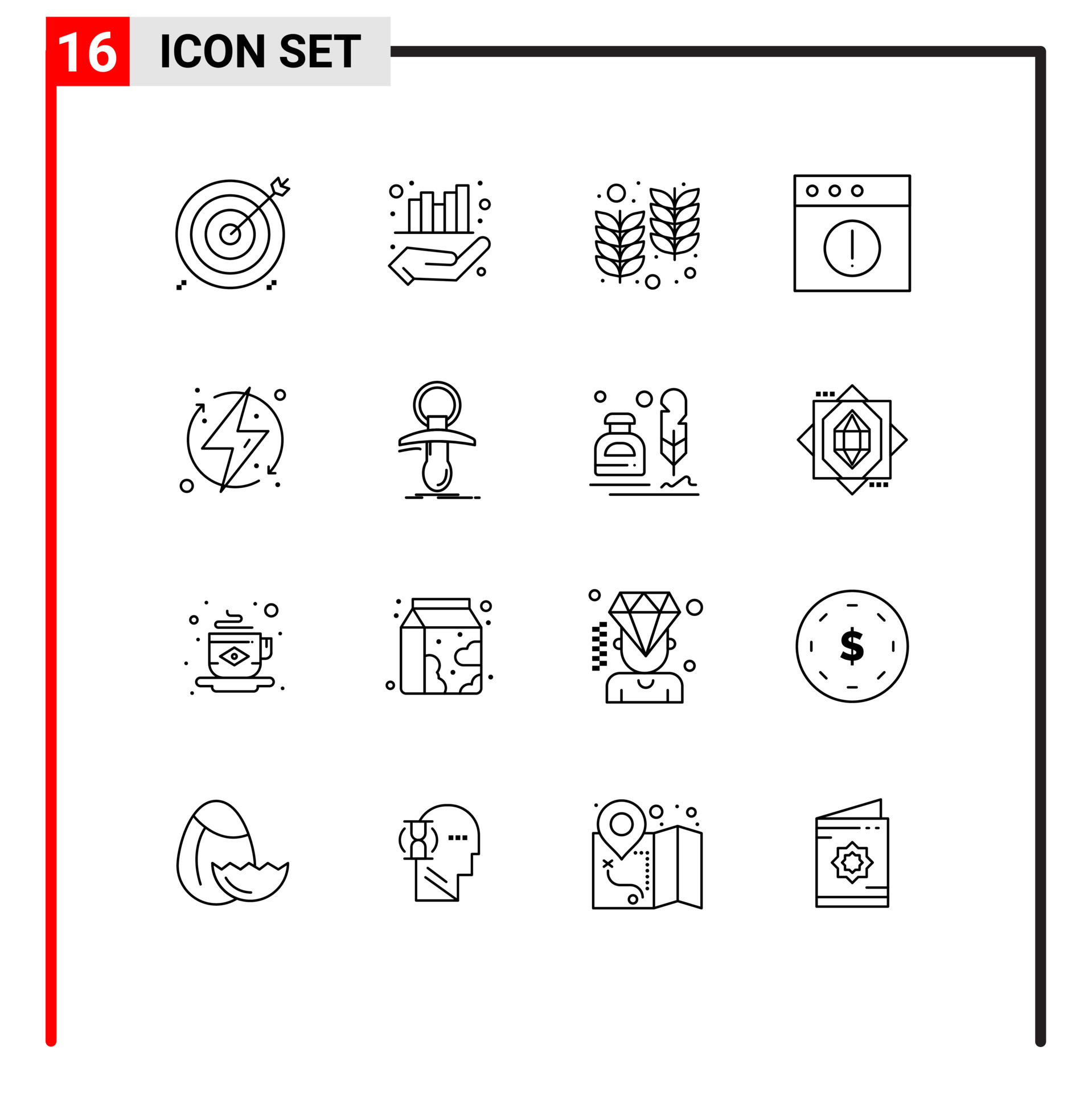 Set Of 16 Vector Outlines On Grid For Ecologic Mac Hand App Wheat Editable Vector Design