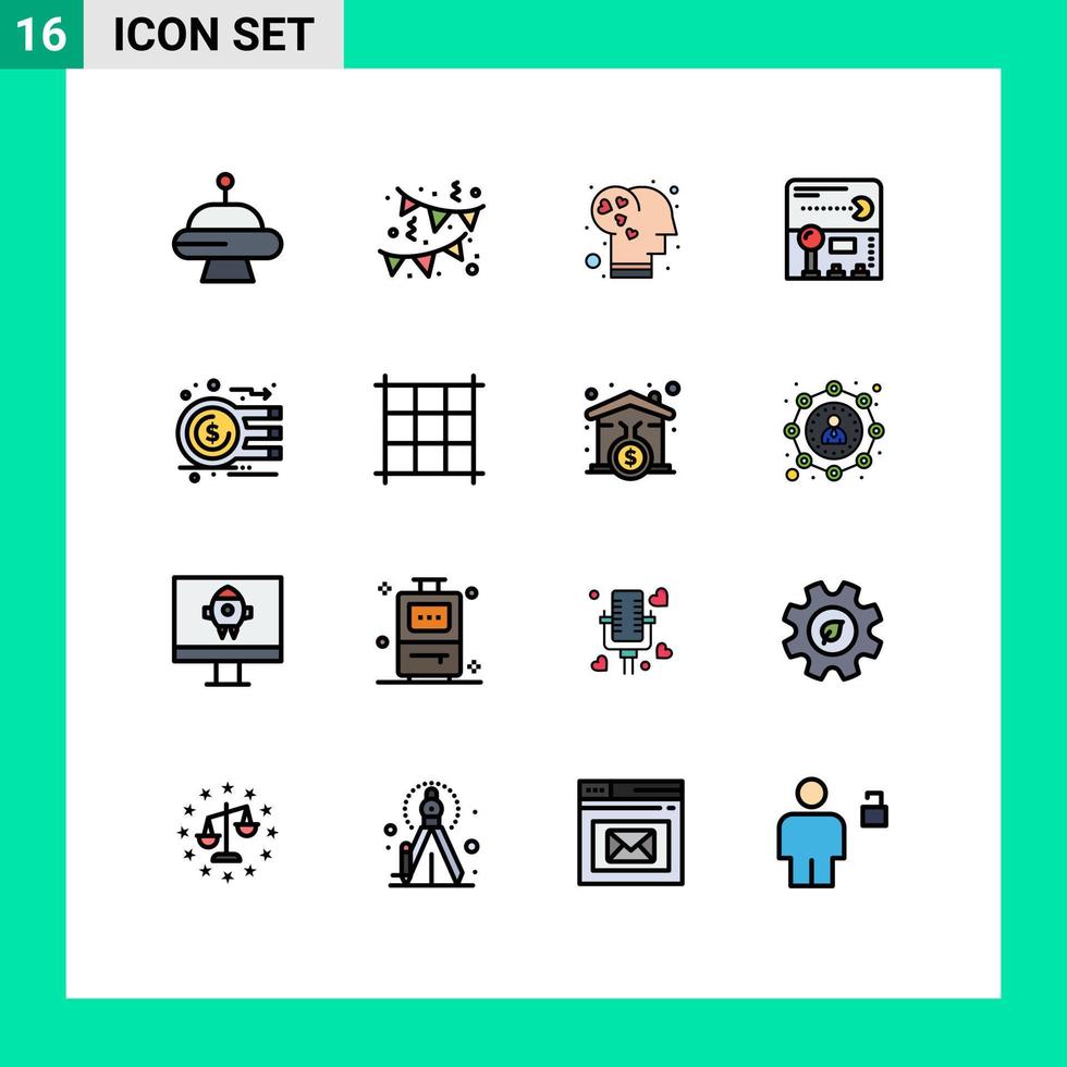 Mobile Interface Flat Color Filled Line Set Of 16 Pictograms Of Graph Currency Intelligence