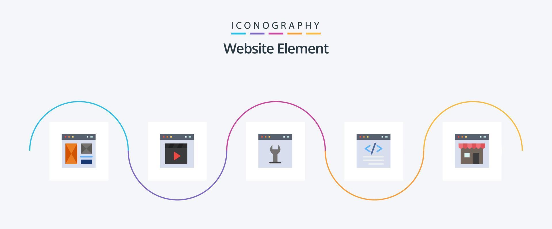 Website Element Flat 5 Icon Pack Including coding. browser. interface. setting. interface ...
