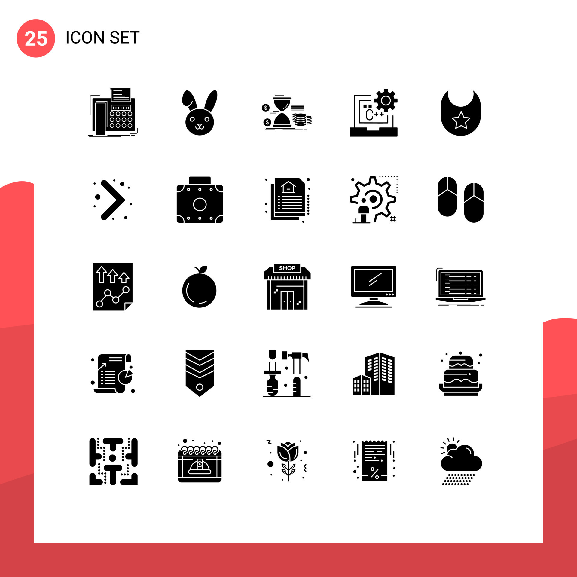Set Of 25 Modern Ui Icons Symbols Signs For Development Coding Hourglass Code Coins Editable
