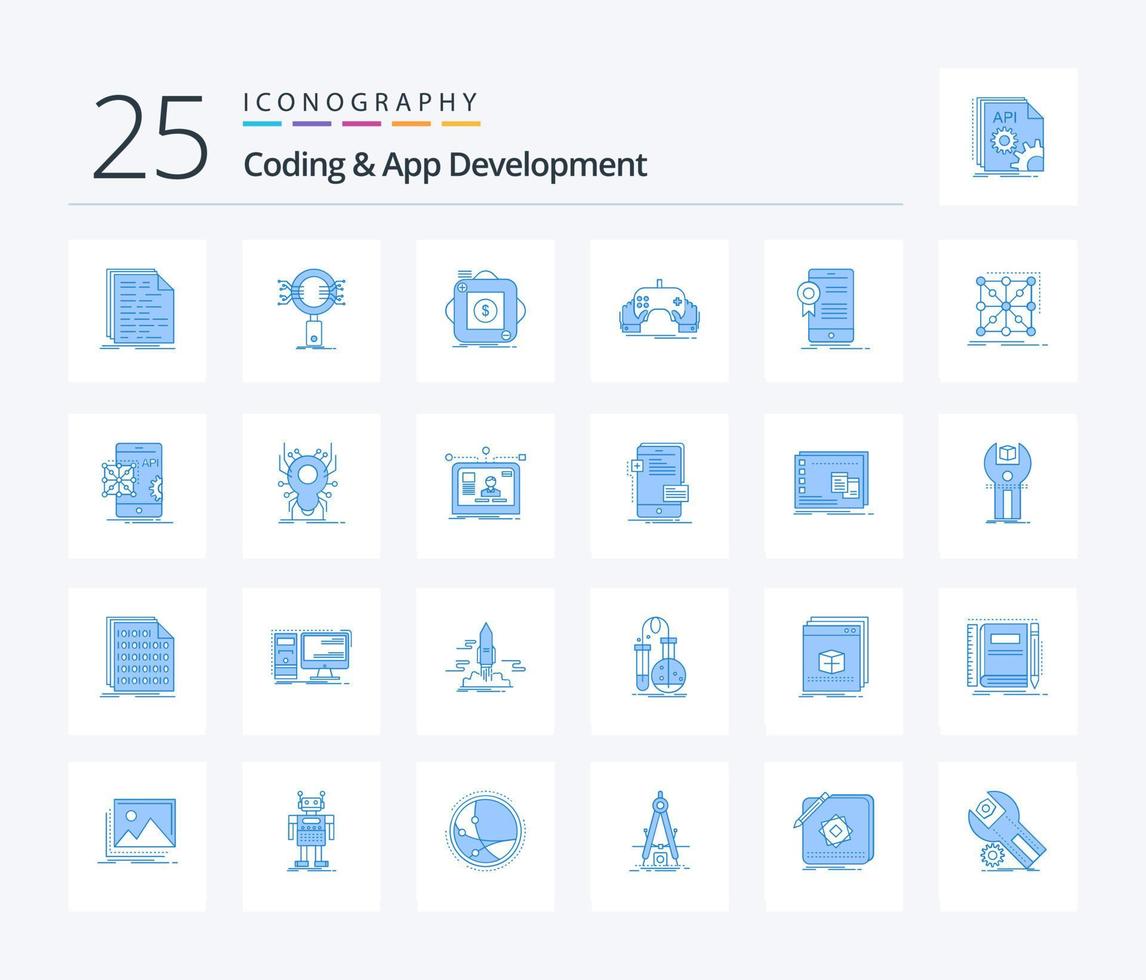 Coding And App Development 25 Blue Color Icon Pack Including Mobile Game Research Mobile App