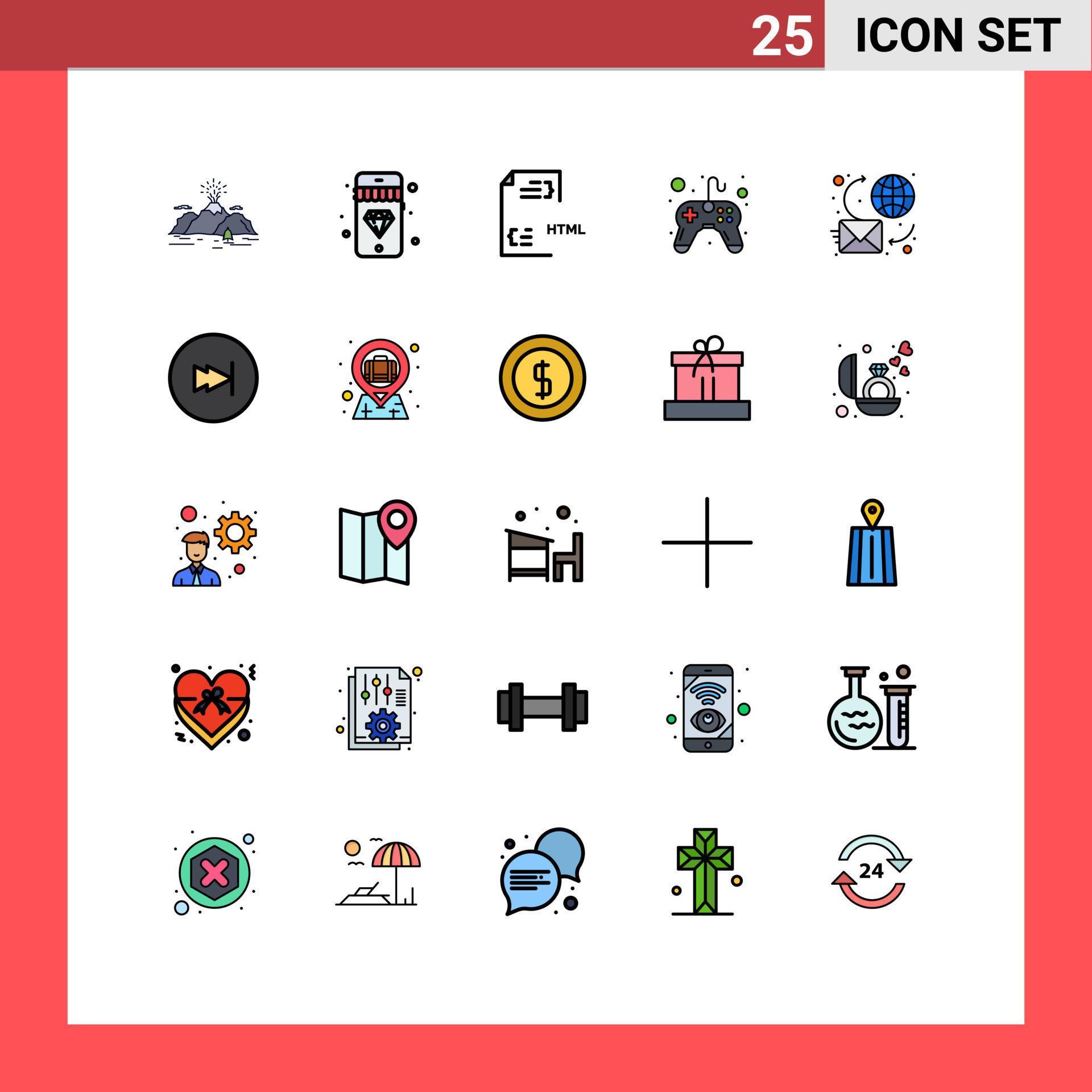 25 Universal Filled Line Flat Colors Set For Web And Mobile Applications Bubble Game Coding