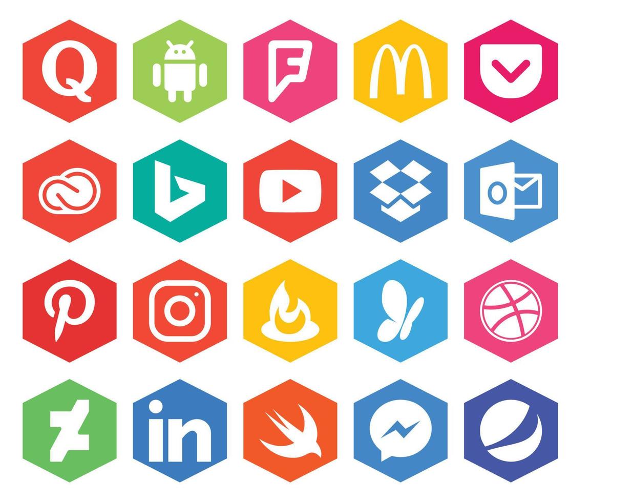Paquete de 20 íconos de redes sociales que incluye msn instagram adobe pinterest dropbox ...