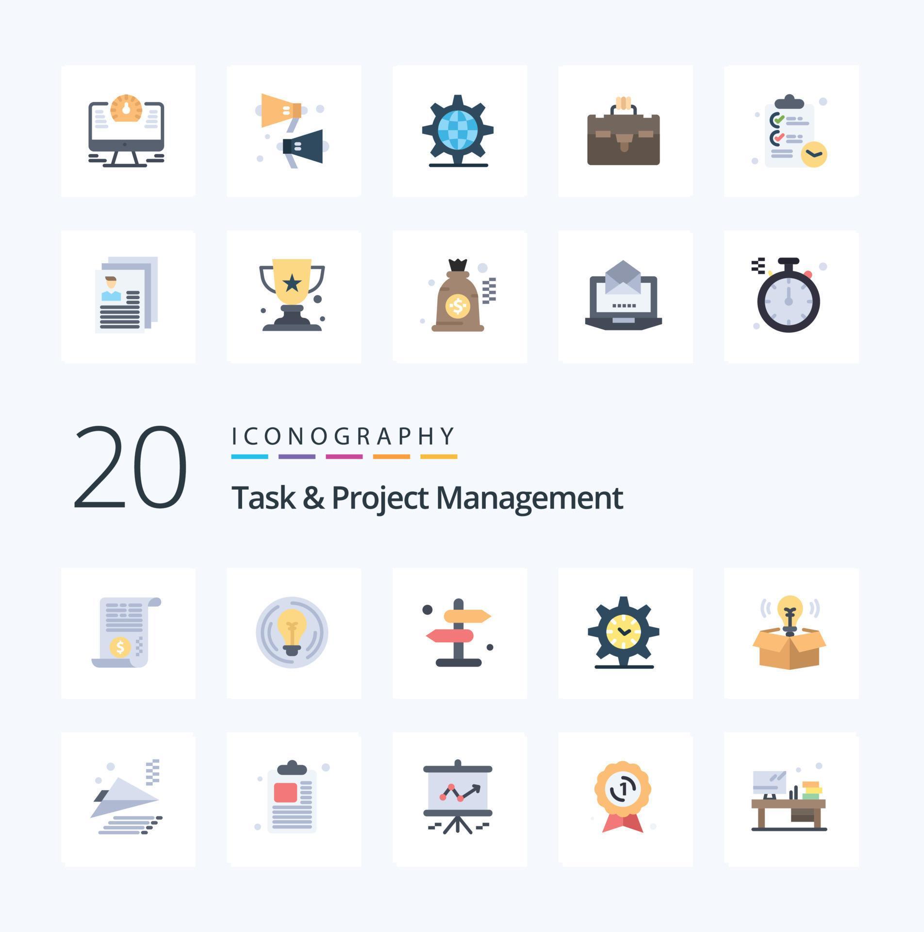 20 Task And Project Management Flat Color icon Pack like box time idea ...