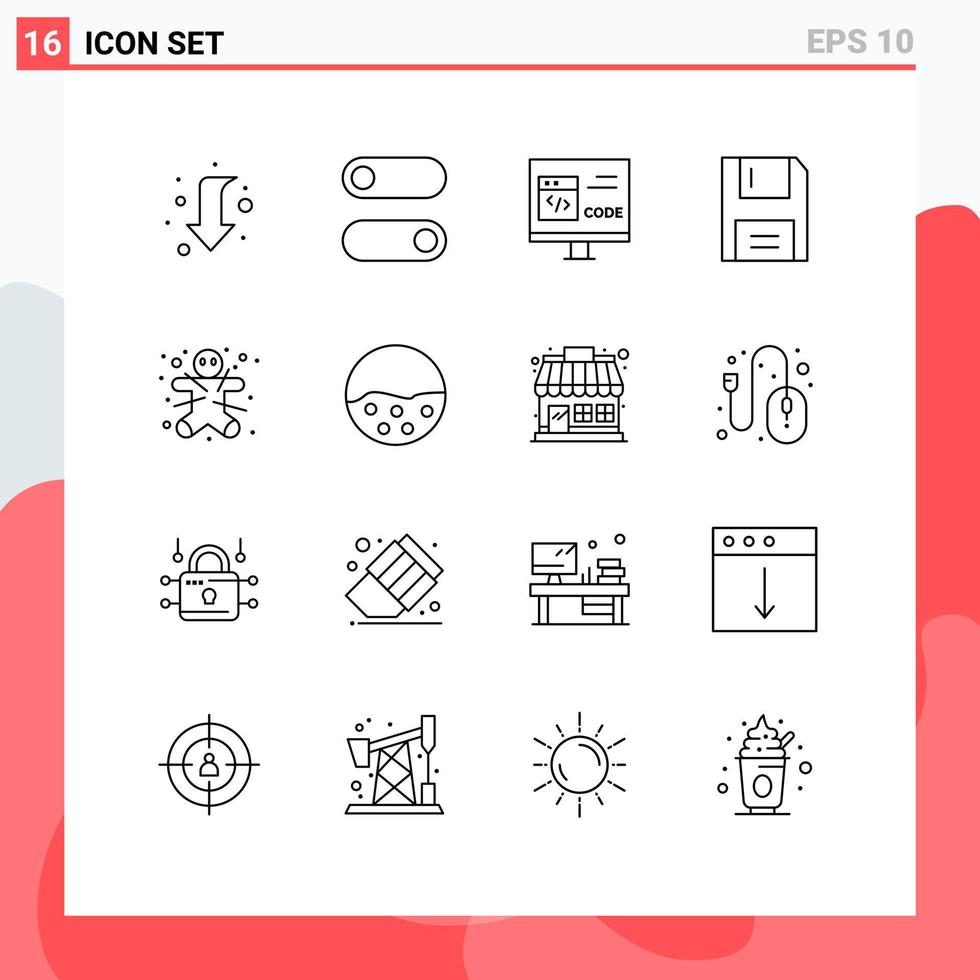 User Interface Pack of 16 Basic Outlines of cookie floppy code electronics devices Editable ...