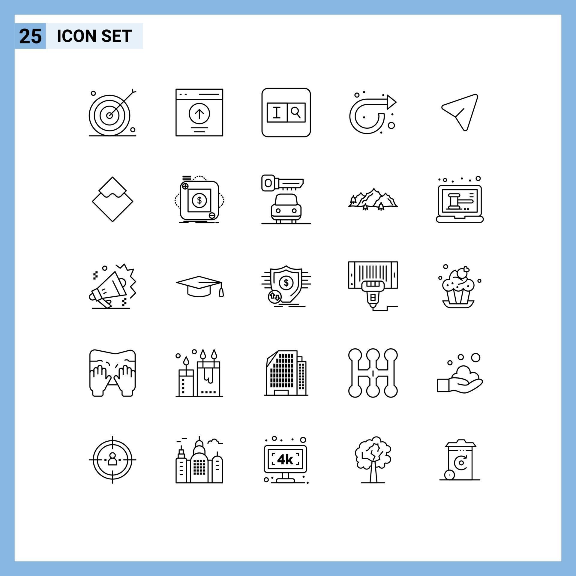 Line Pack Of 25 Universal Symbols Of Arrow Repeat Upload Forward Text Field Editable Vector