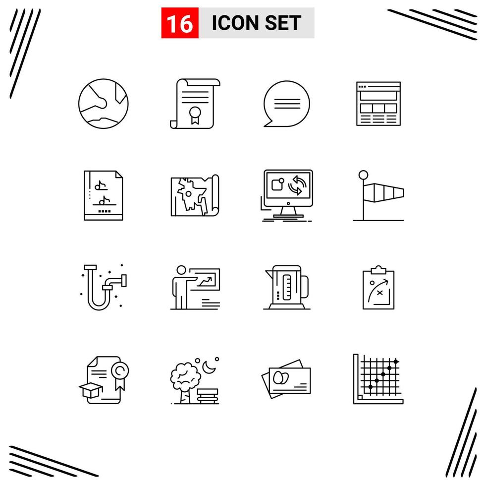 Editable Vector Line Pack Of 16 Simple Outlines Of Online Interface Document Page Messages