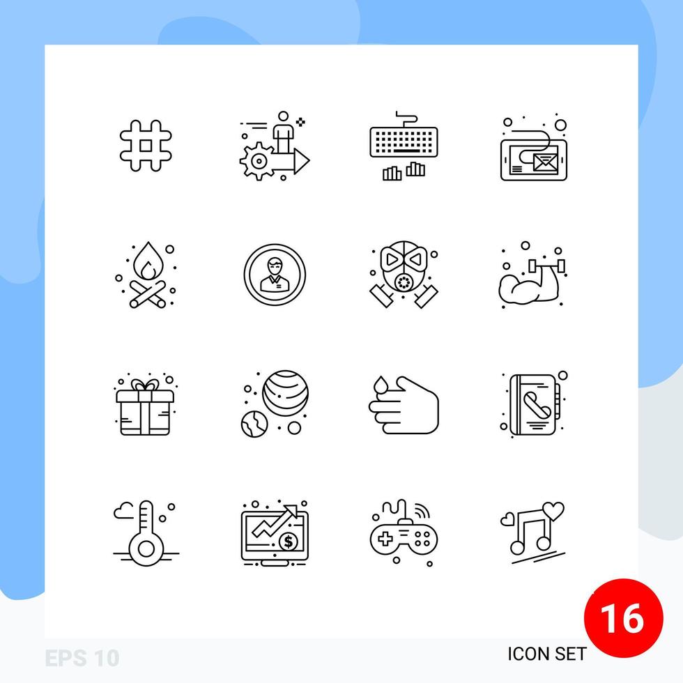 Pack Of 16 Creative Outlines Of Bonfire Message Man Inbox Typing Editable Vector Design Elements