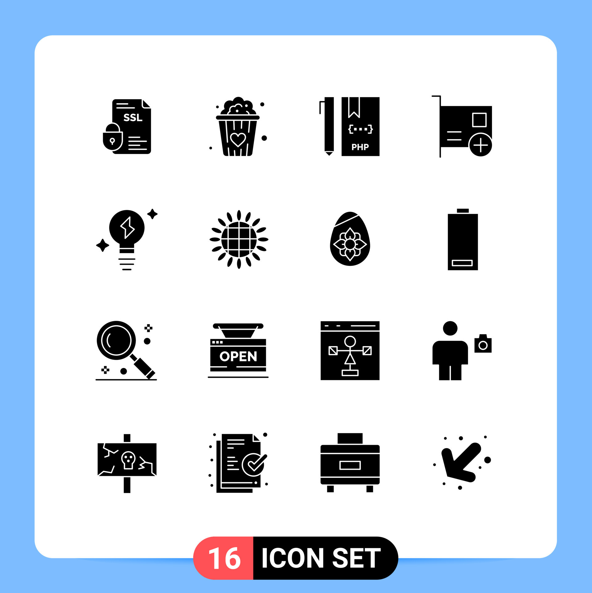 Universal Icon Symbols Group of 16 Modern Solid Glyphs of hardware ...
