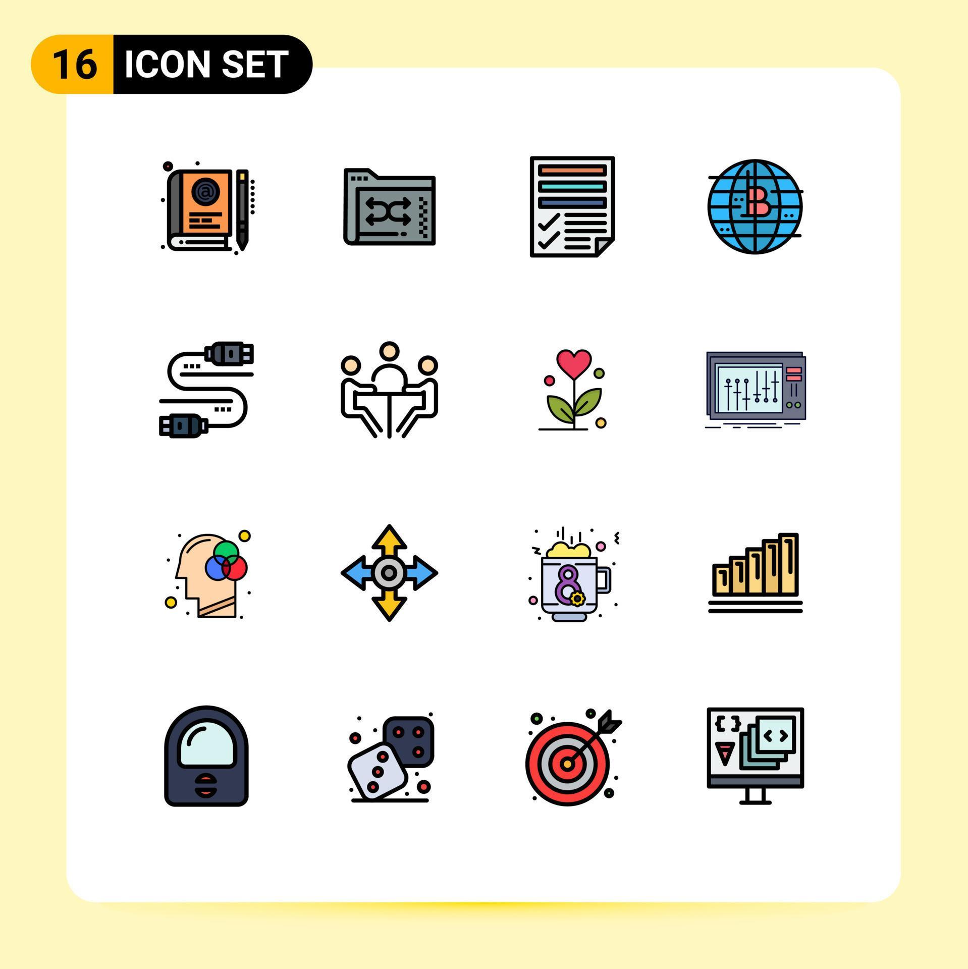Mobile Interface Flat Color Filled Line Set Of 16 Pictograms Of