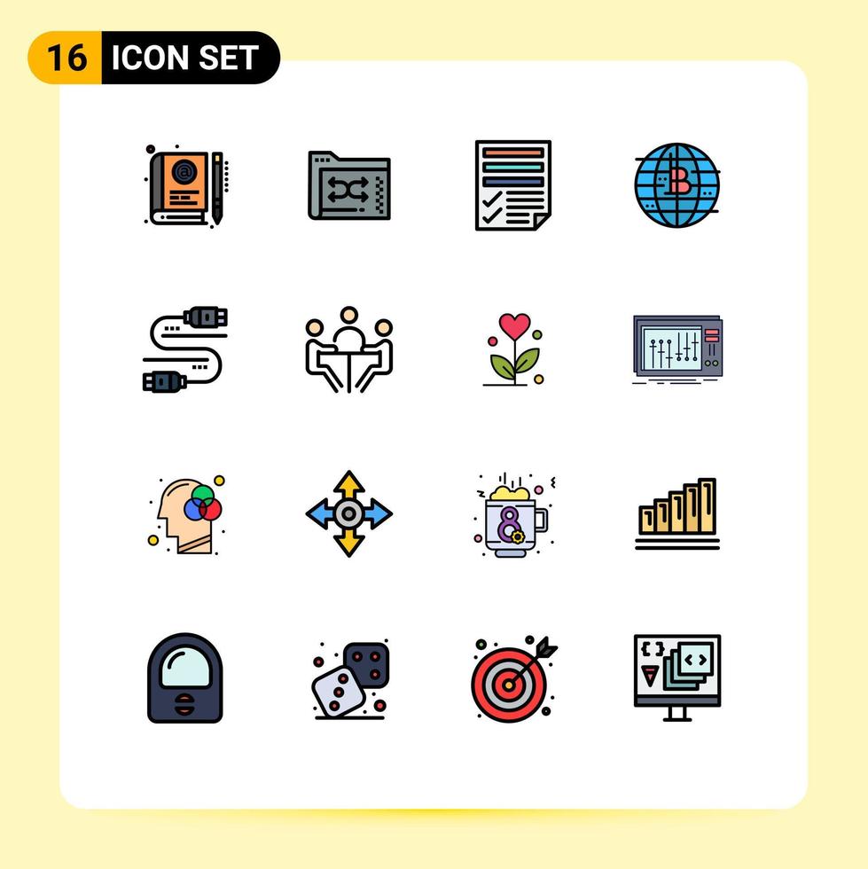 Mobile Interface Flat Color Filled Line Set Of 16 Pictograms Of Blockchain Report Files Paper