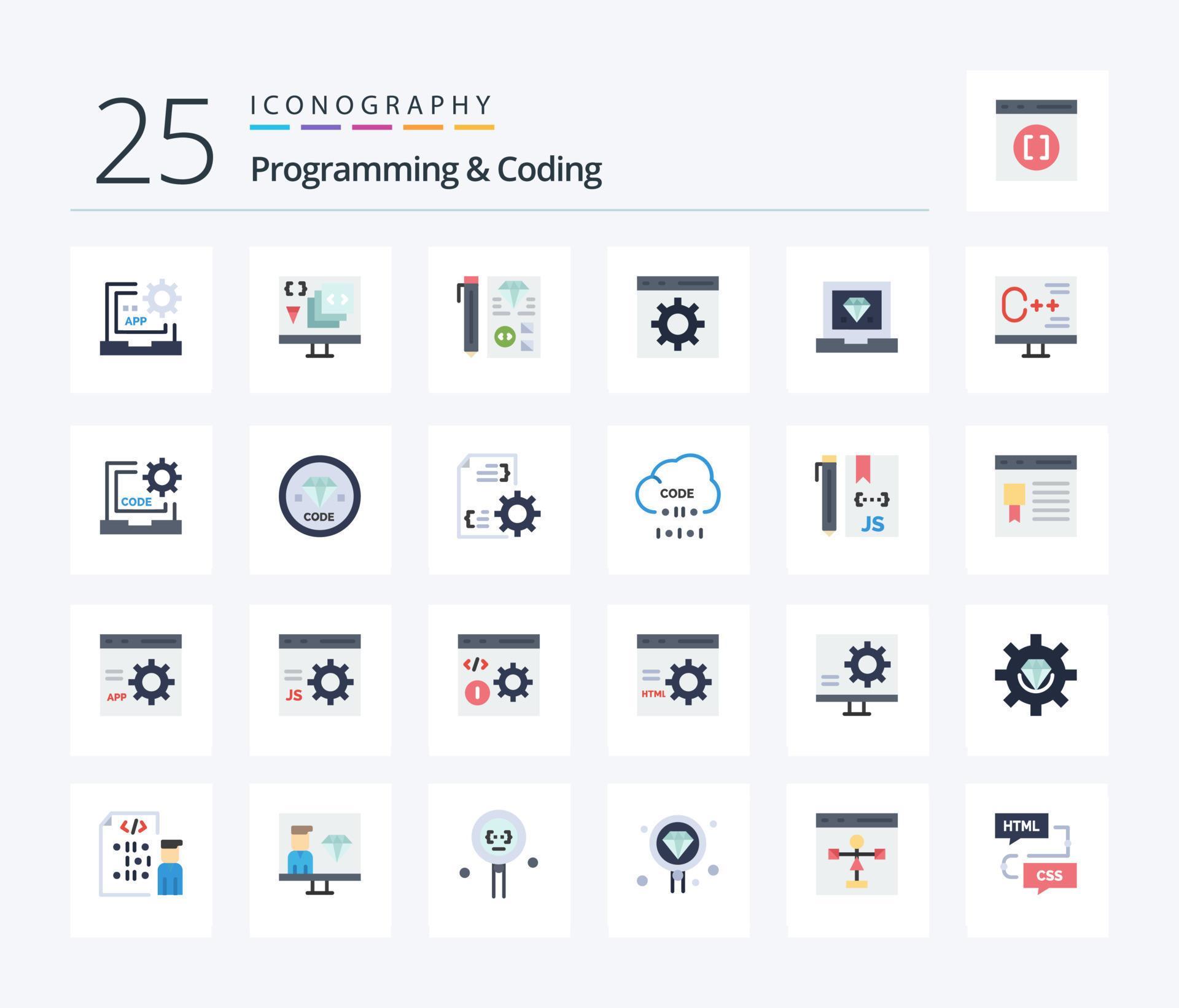 Programming And Coding 25 Flat Color icon pack including develop. coding. planning. development ...