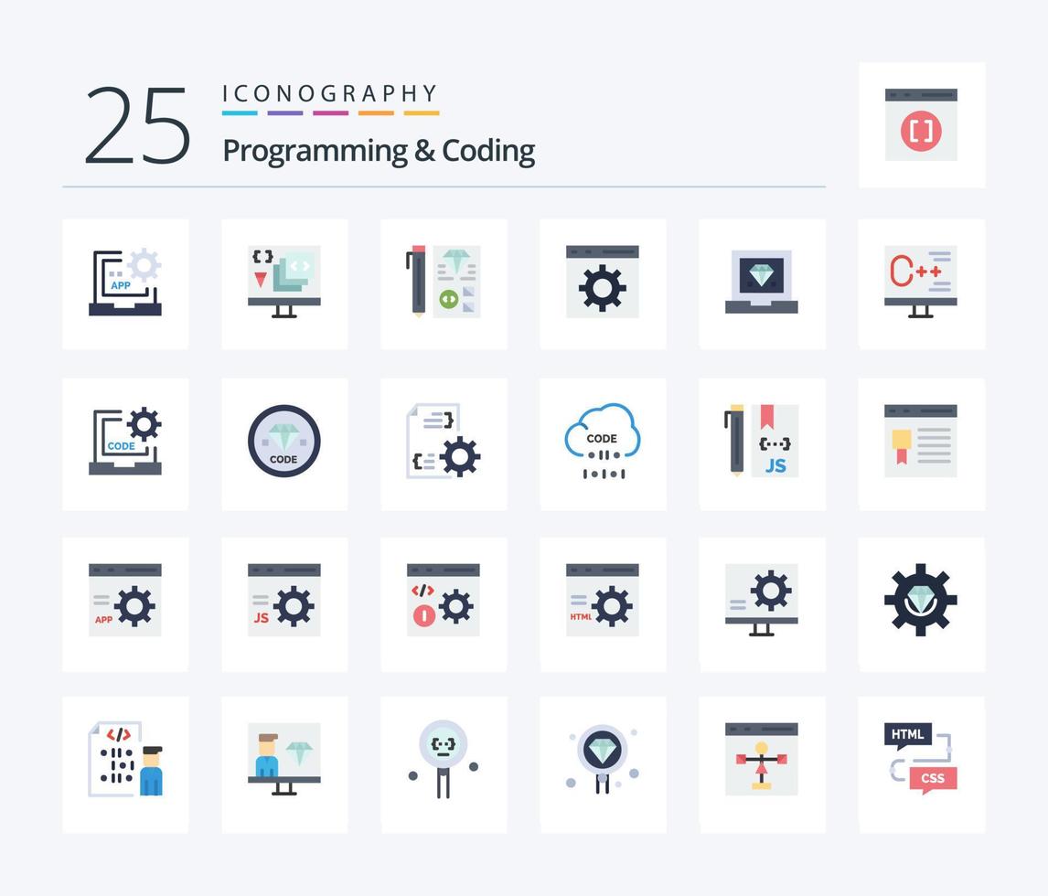 Programming And Coding 25 Flat Color icon pack including develop. coding. planning. development ...
