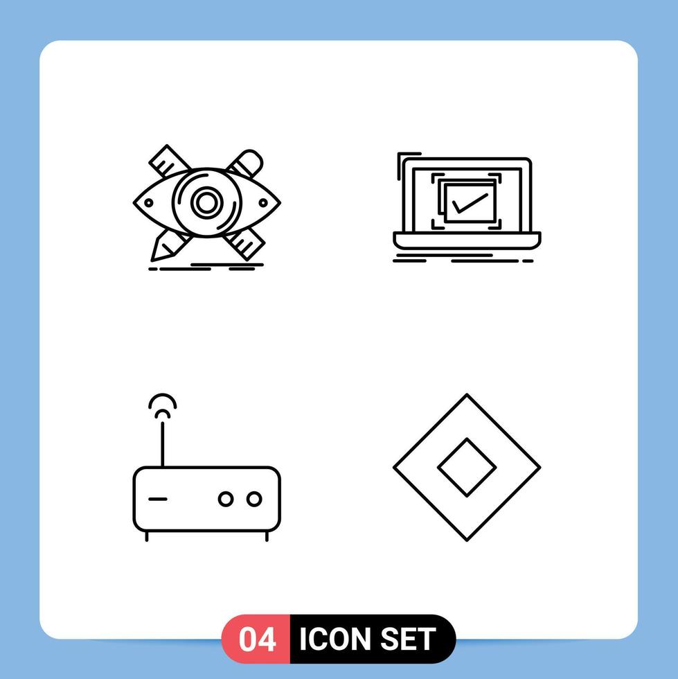 Mobile Interface Line Set of 4 Pictograms of design ok sketch monitoring modem Editable Vector ...