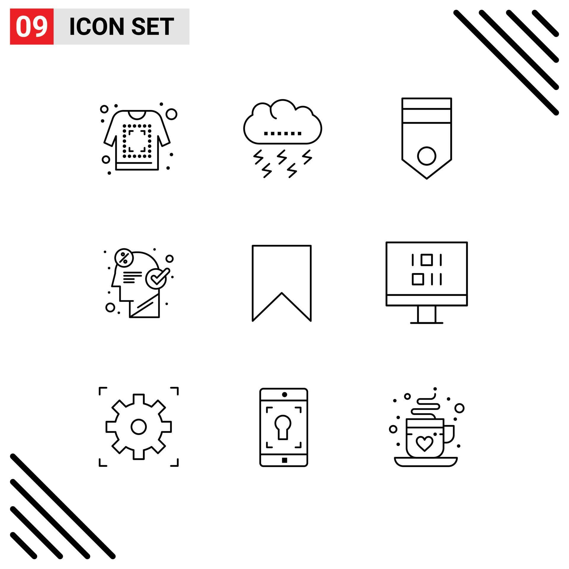 9 User Interface Outline Pack Of Modern Signs And Symbols Of Idea Brainstorming Thunder Brain