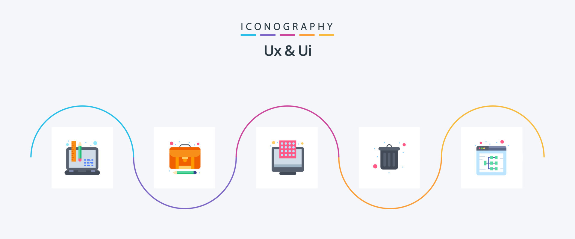 Ux And Ui Flat 5 Icon Pack Including flowchart. delete. dots. office ...