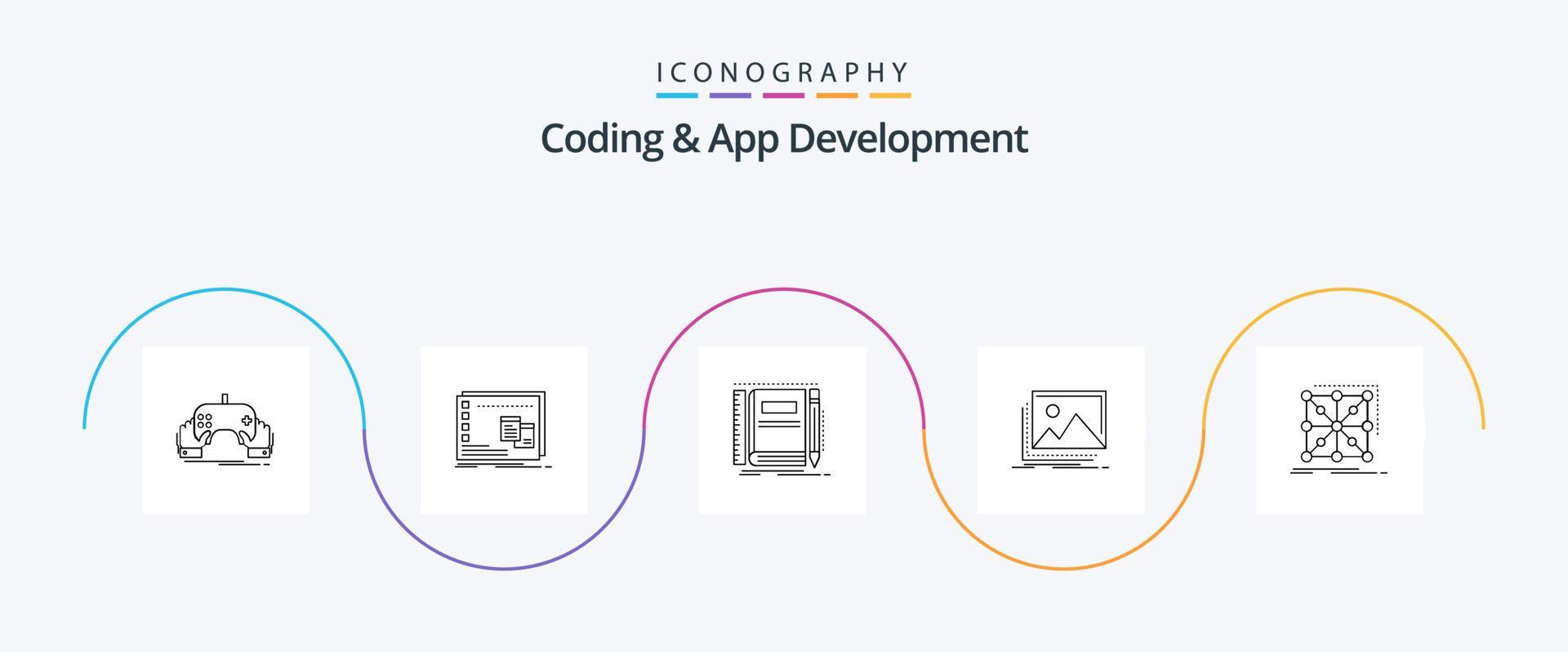 Coding And App Development Line 5 Icon Pack Including Image Sketching Operational Pocket