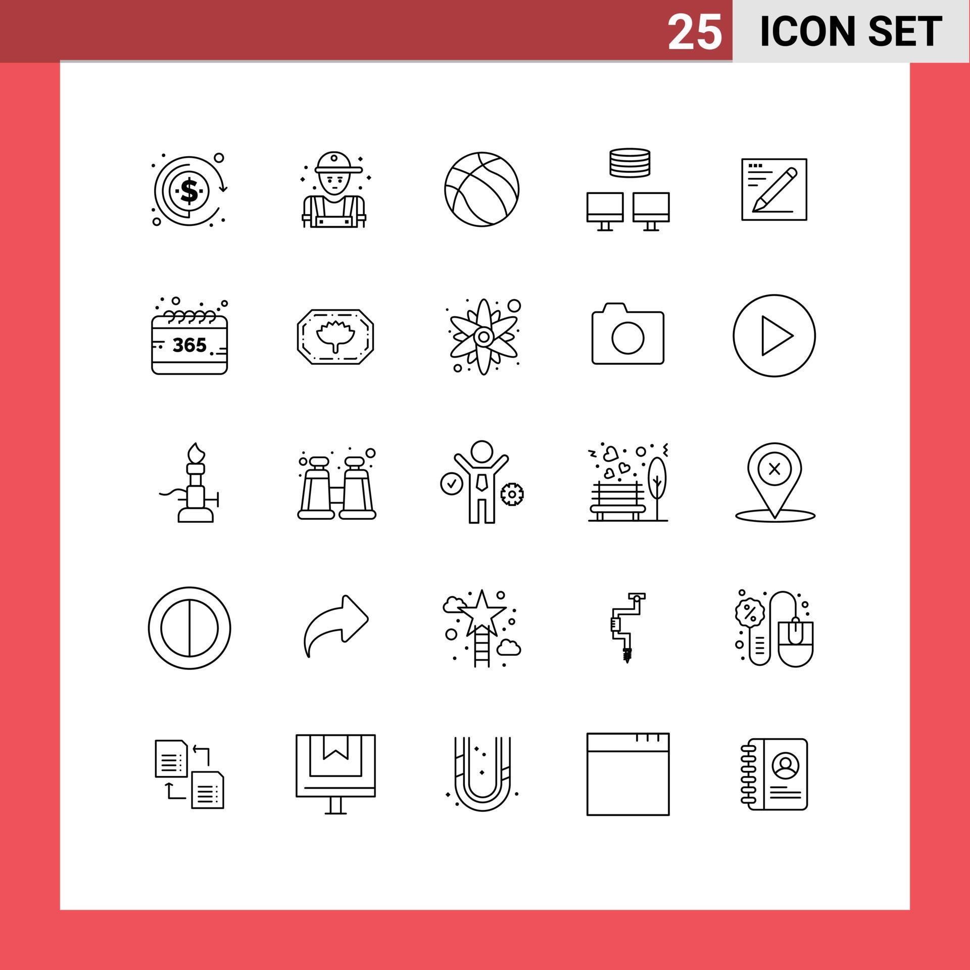 Set Of 25 Vector Lines On Grid For Text Browser Ball Sync Backup Editable Vector Design Elements