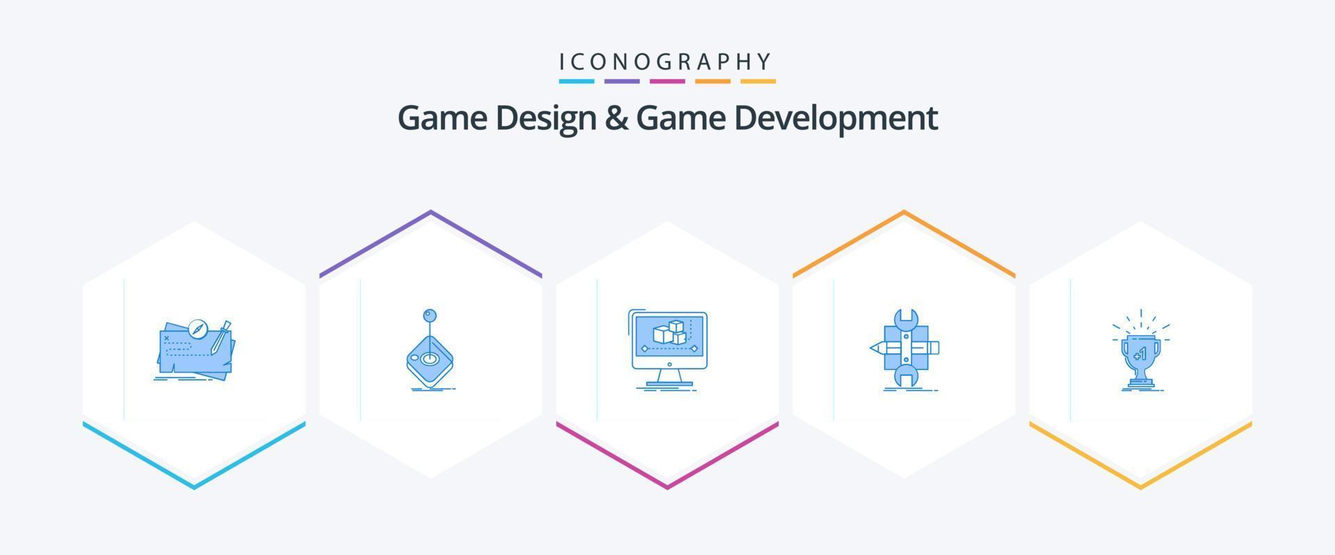 Game Design And Game Development 25 Blue icon pack including develop. build. joystick. software ...