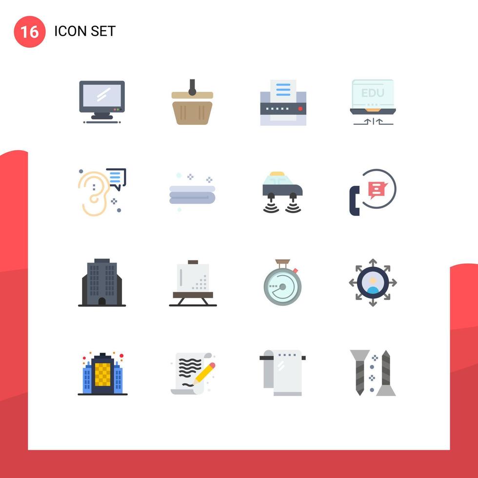 Mobile Interface Flat Color Set Of 16 Pictograms Of Communication Education Spring Arrow Laptop