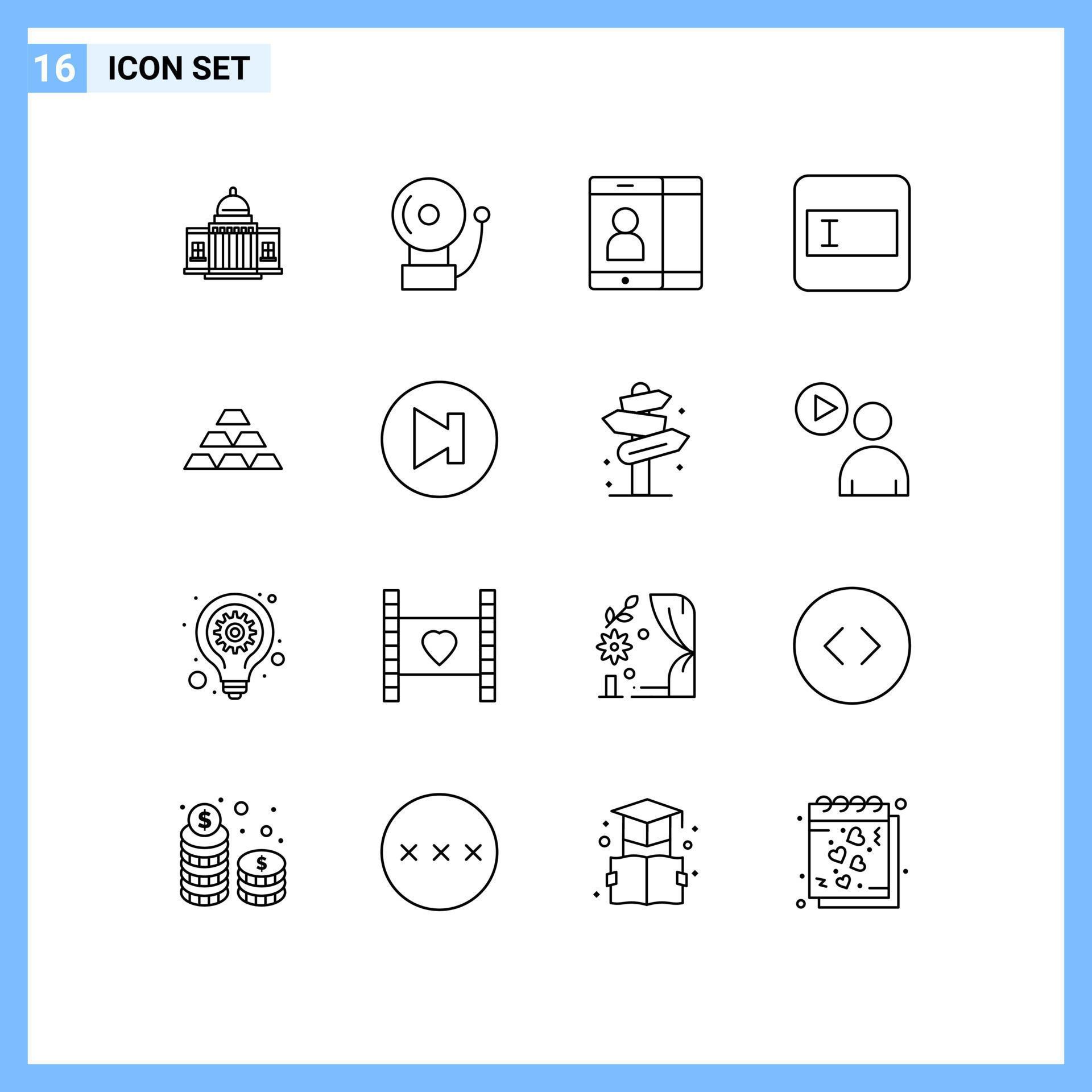 Set of 16 Vector Outlines on Grid for bars text field bell layout user Editable Vector Design ...