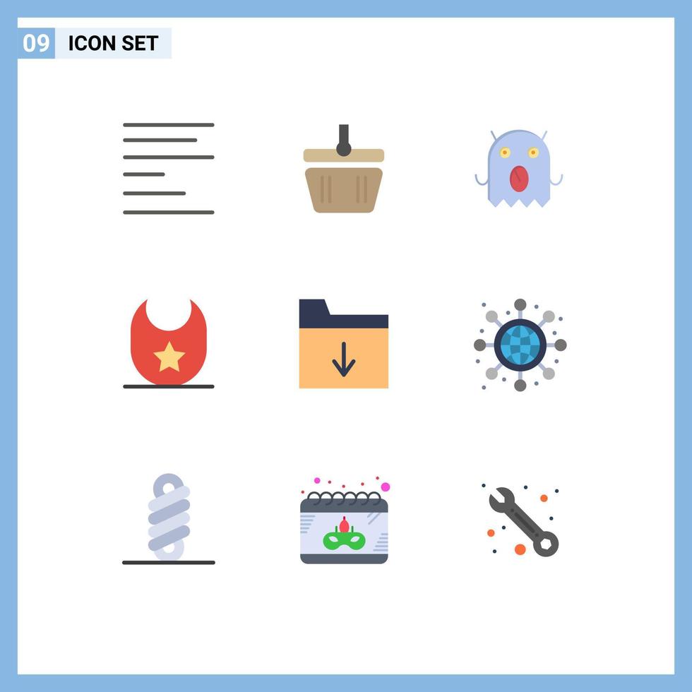 9 Universal Flat Colors Set For Web And Mobile Applications Networking Insert Alien Folder