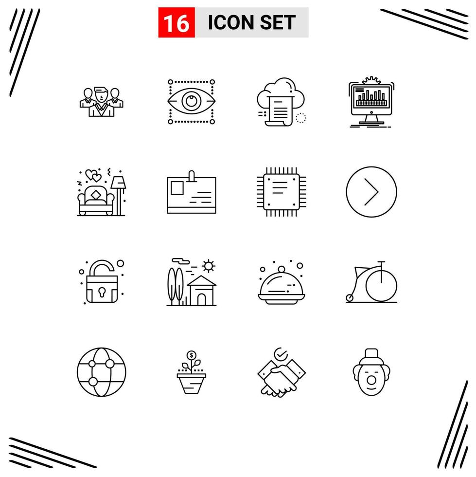 Set of 16 Vector Outlines on Grid for processing monitor file admin computing Editable Vector ...