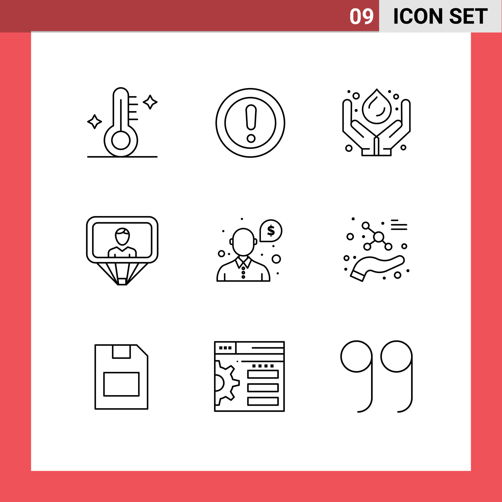 Editable Vector Line Pack Of 9 Simple Outlines Of Login Profile Support User Power Editable