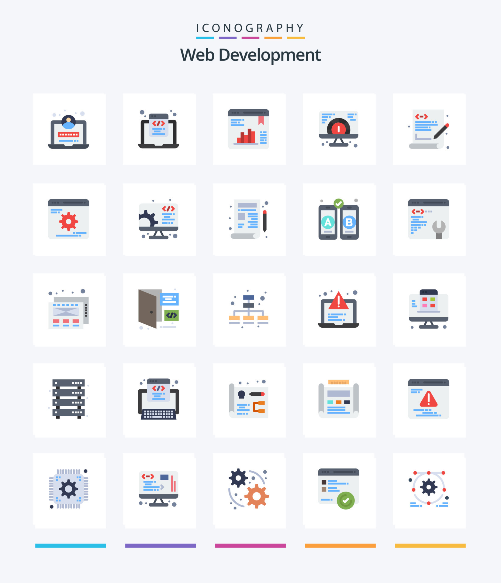 Creative Web Development 25 Flat icon pack Such As language. serving ...