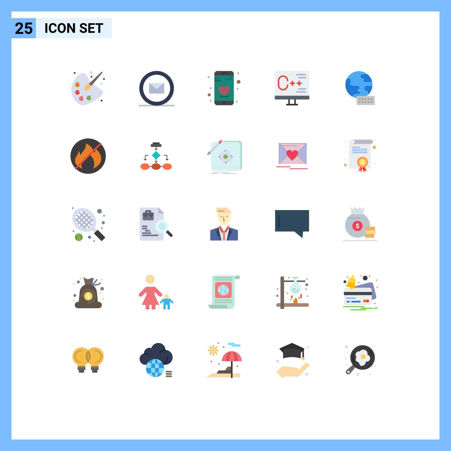 Universal Icon Symbols Group of 25 Modern Flat Colors of globe ...