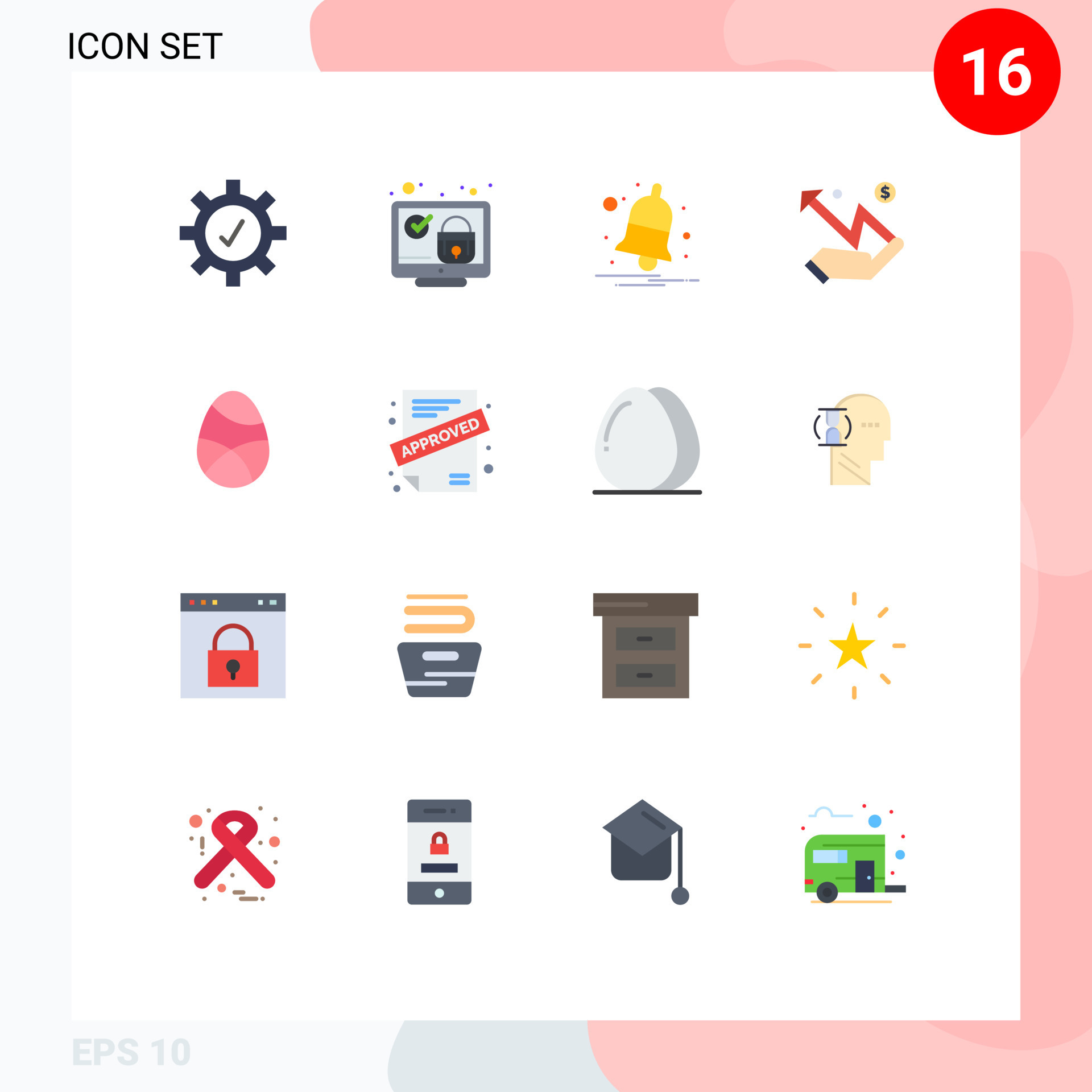 16 Thematic Vector Flat Colors And Editable Symbols Of Decoration Statistic Bell Money Hand