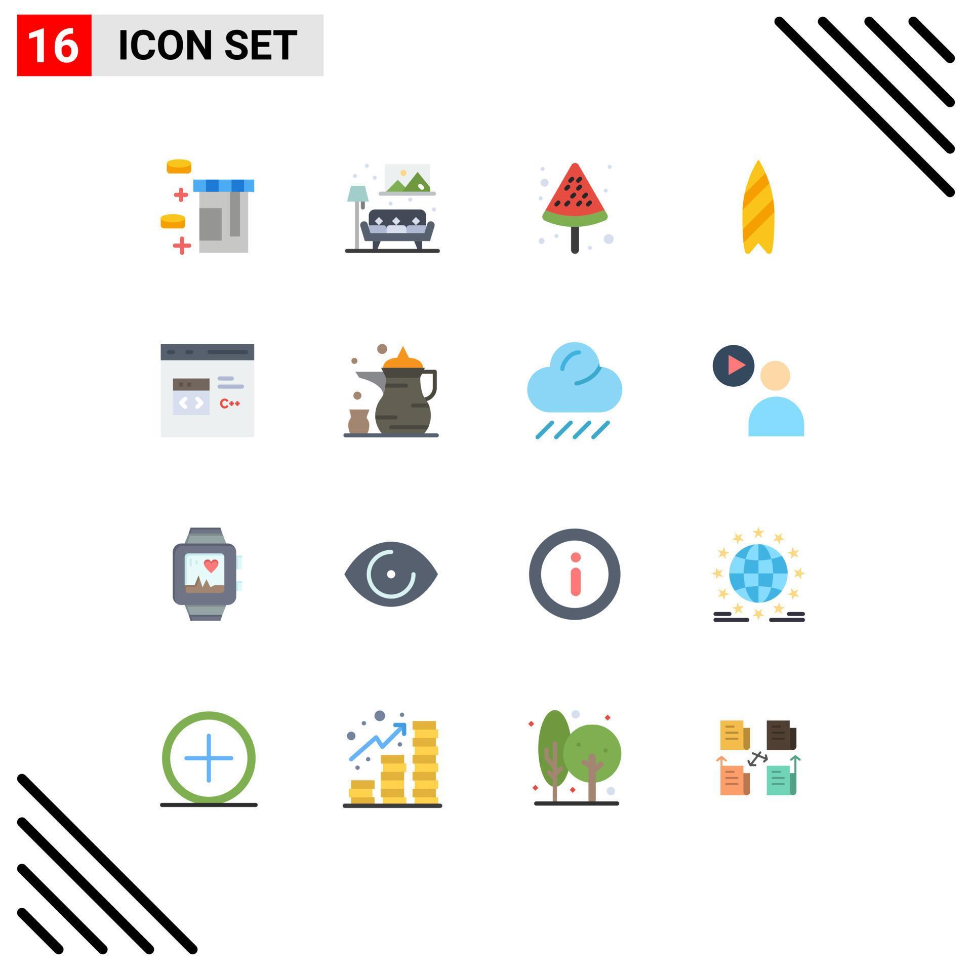 Stock Vector Icon Pack Of 16 Line Signs And Symbols For Develop Code Food C Surfboard Editable