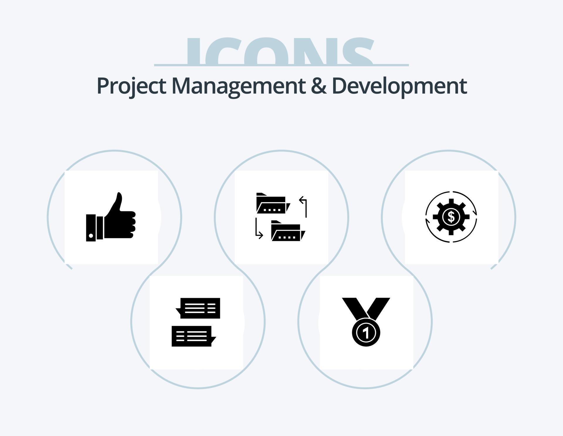 Project Management And Development Glyph Icon Pack 5 Icon Design. document. like. leader. good ...