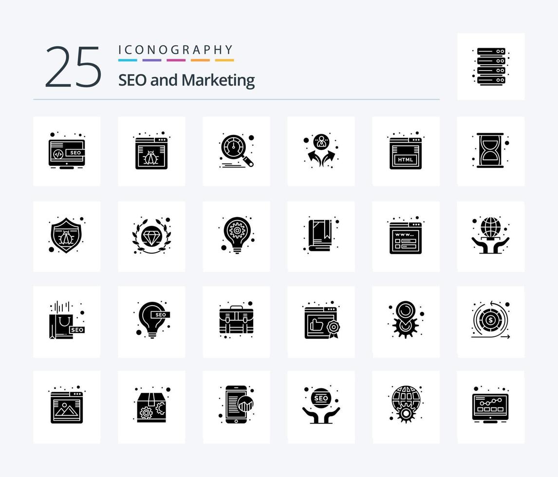 Seo 25 Solid Glyph icon pack including marketing. html. dashboard ...