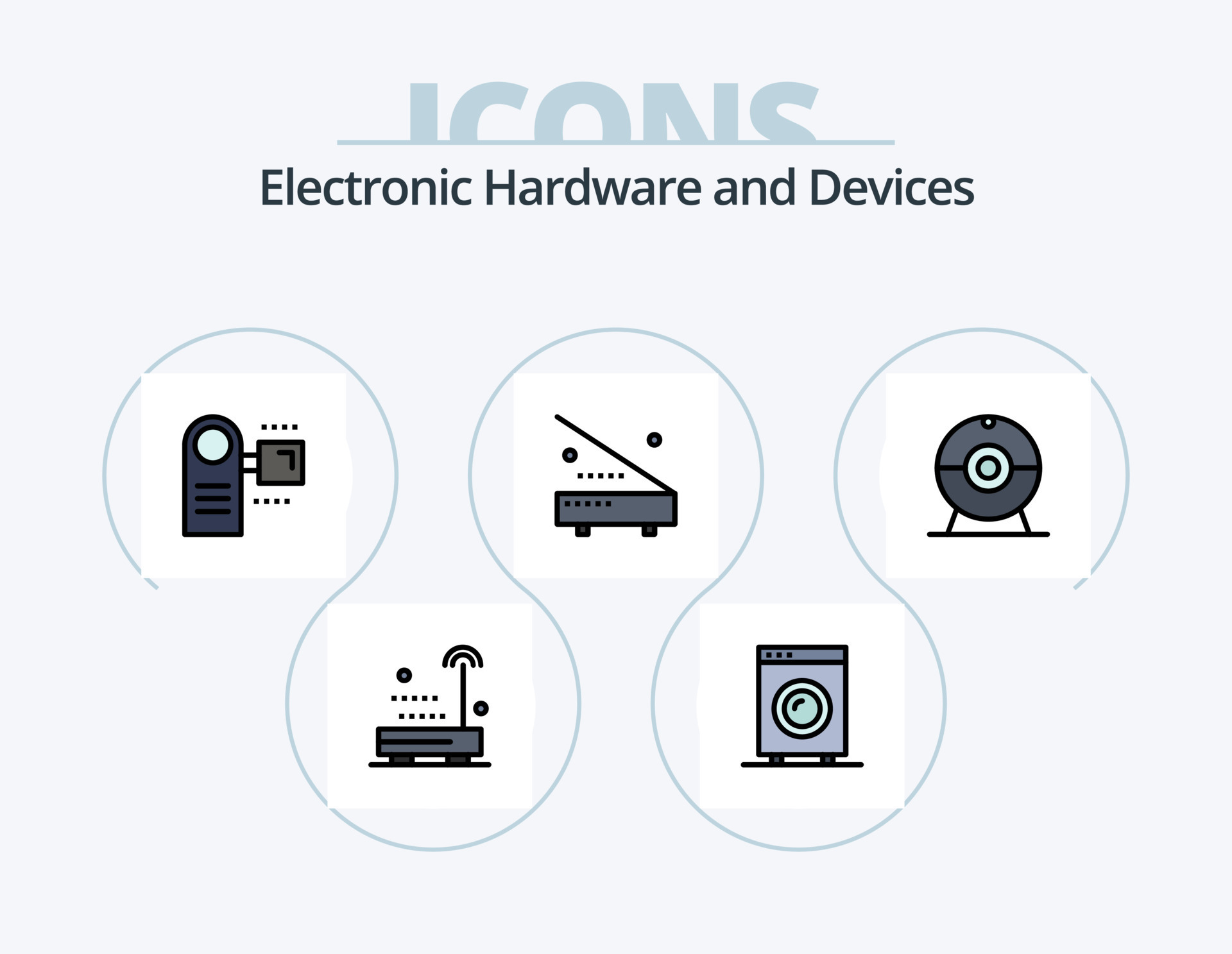 Devices Line Filled Icon Pack 5 Icon Design. database. base. devices. backup. technology ...