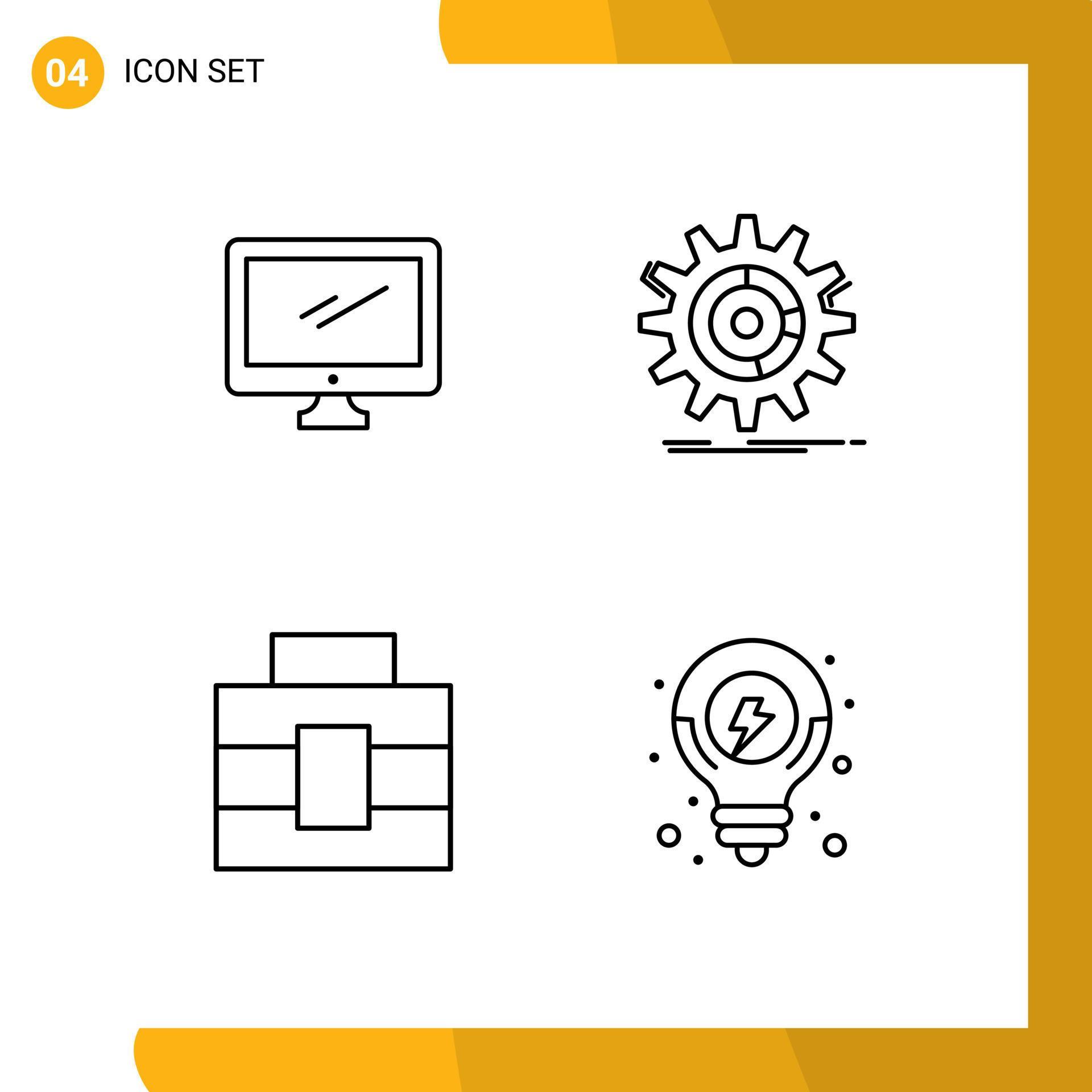 Set Of 4 Modern Ui Icons Symbols Signs For Computer Progress Imac Data Toolbox Editable Vector